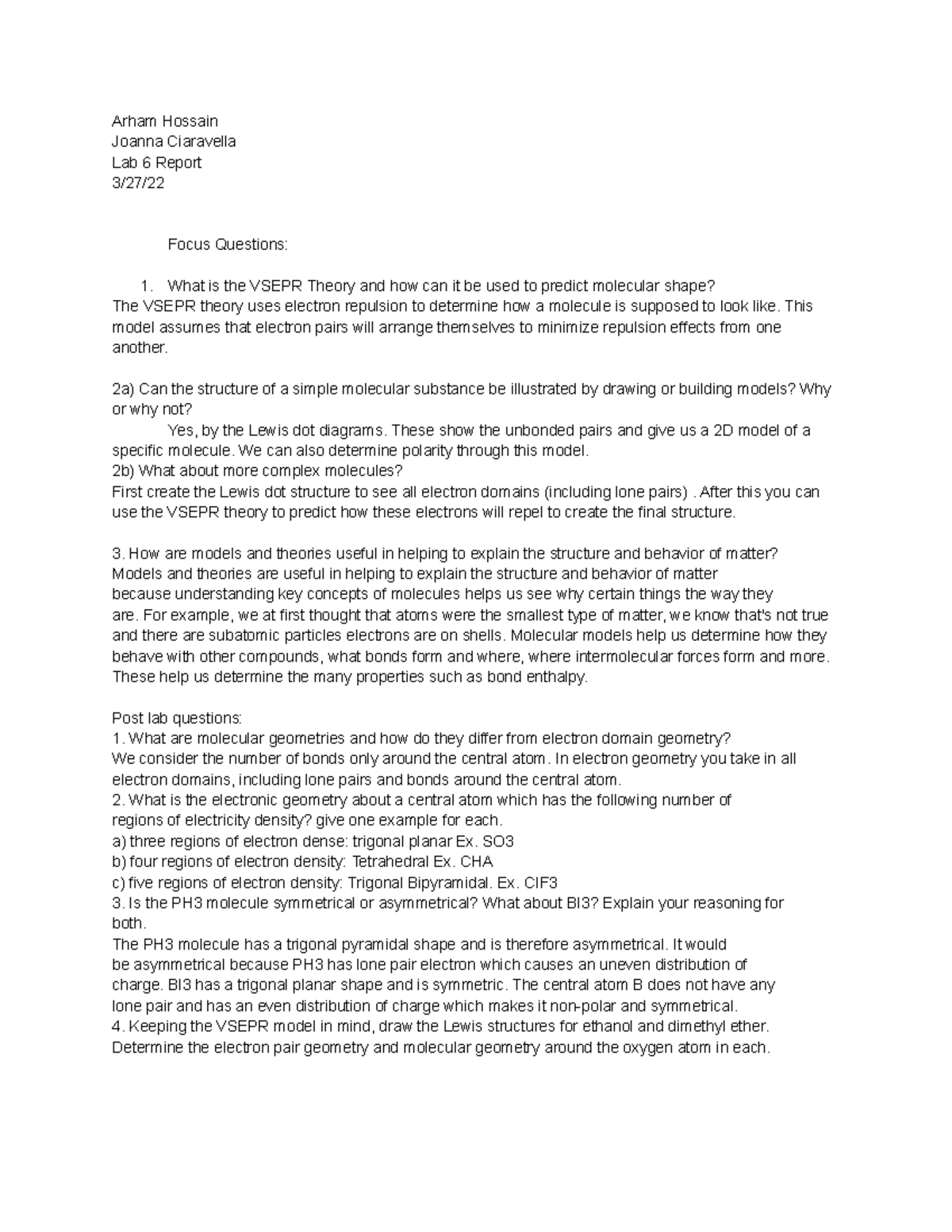 LAB 6 Report - LAB - Arham Hossain Joanna Ciaravella Lab 6 Report 3/27 ...