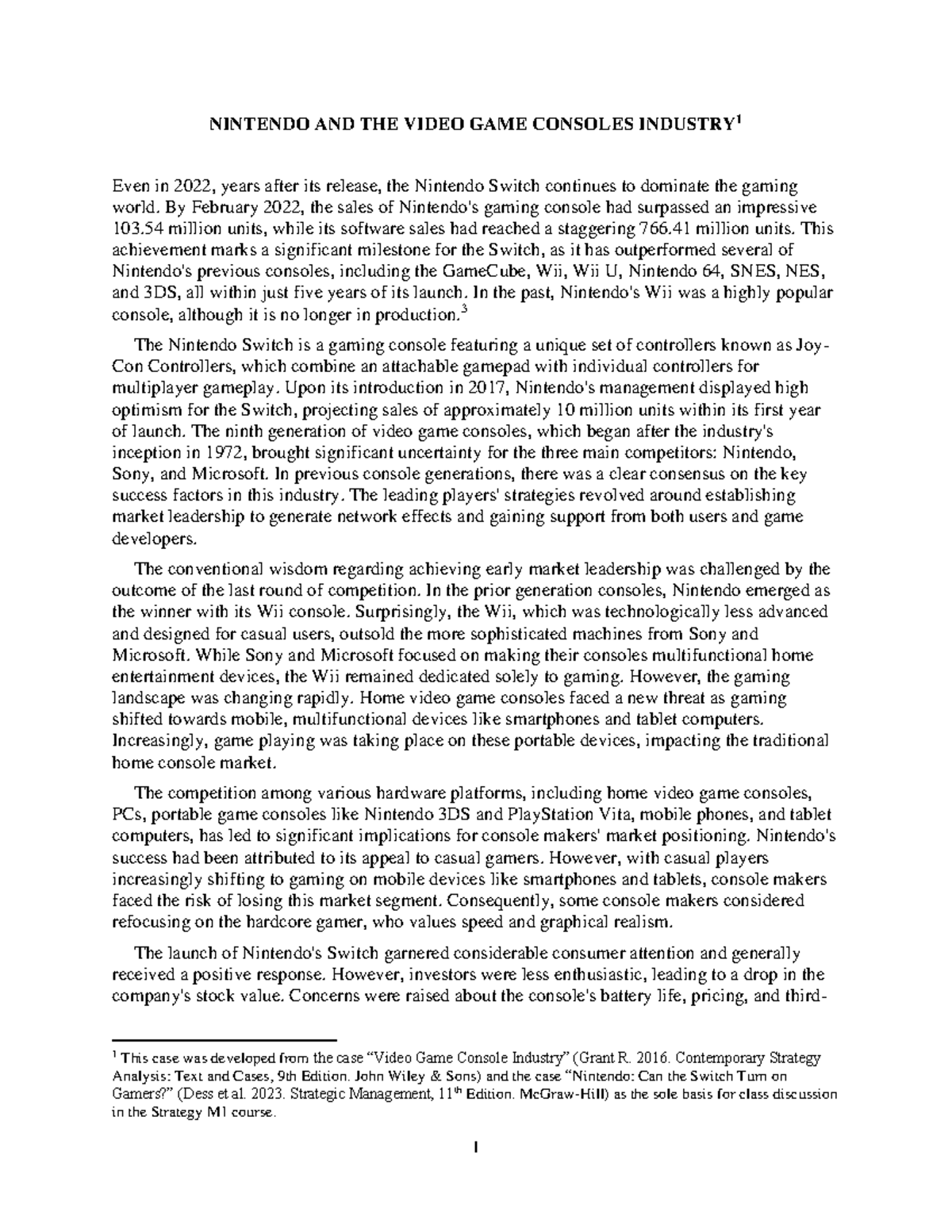 Nintendo and video game industry case - NINTENDO AND THE VIDEO GAME ...