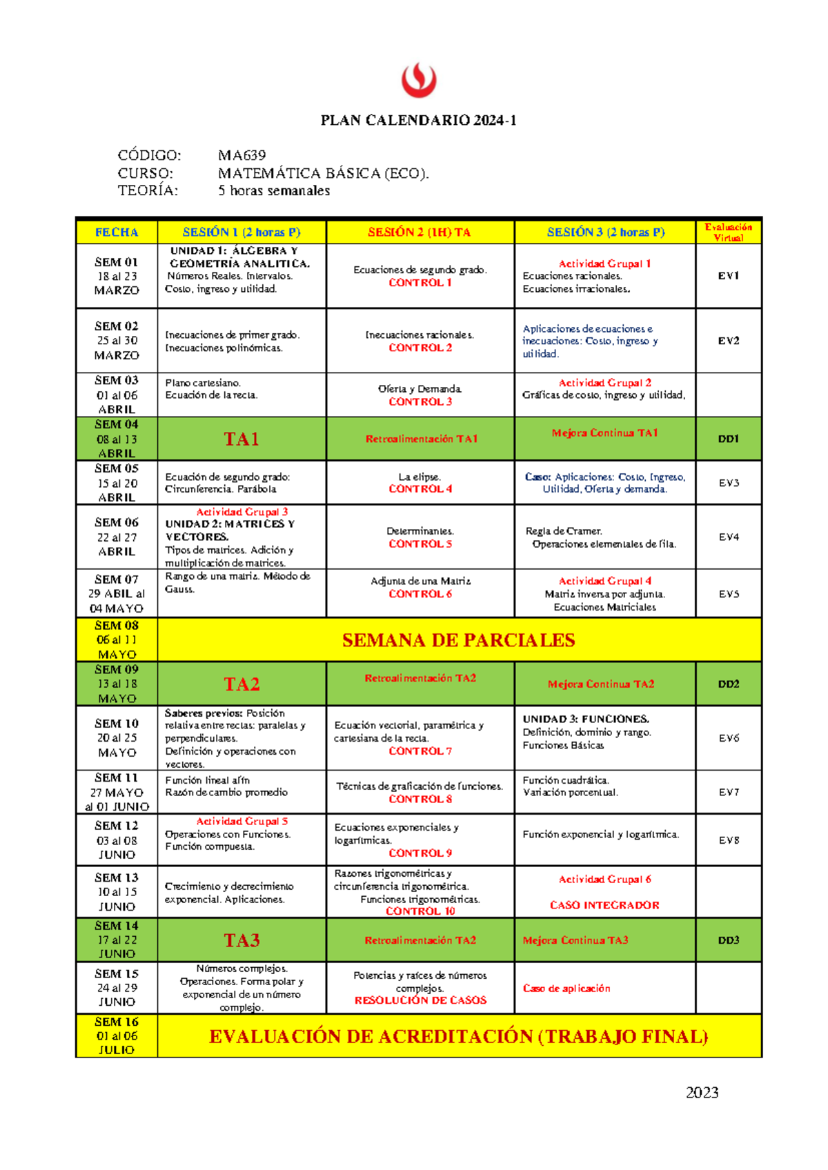 PLAN CAL 2024-1 MA639 - Plan Calendario MATE BÁSICA (Economía) UPC 2024 ...
