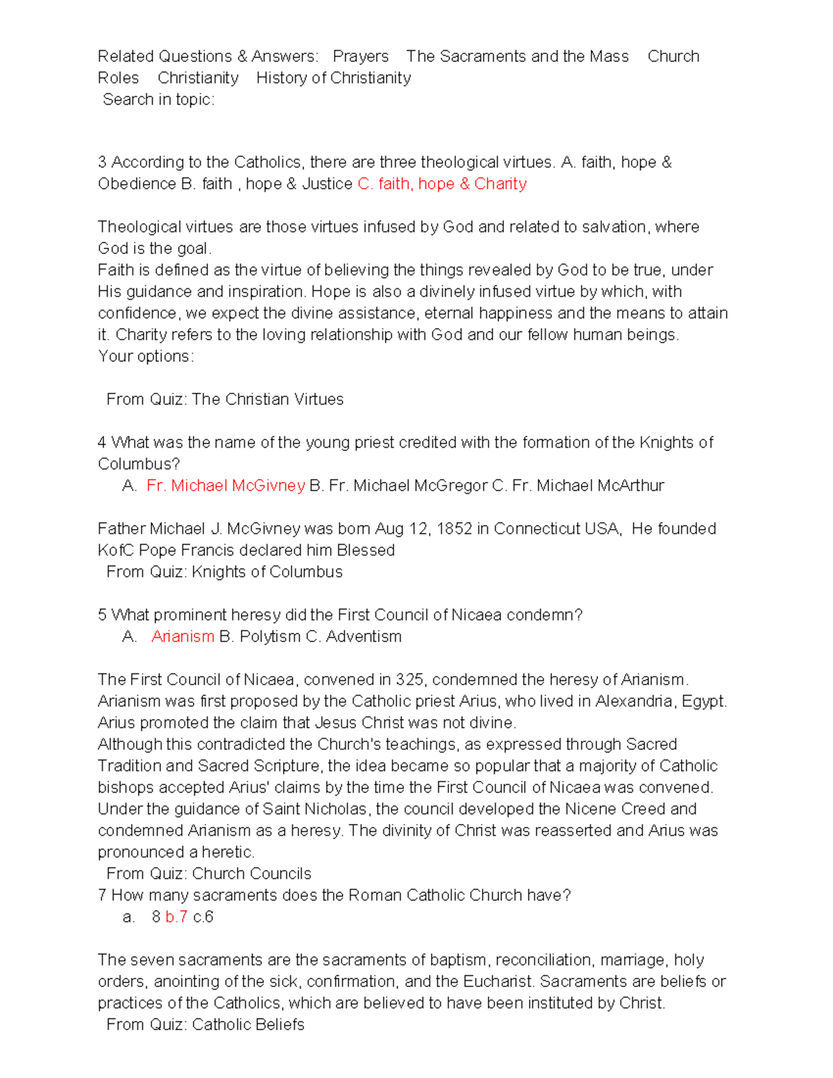 Home Fun Trivia - Related Questions & Answers: Prayers The Sacraments ...