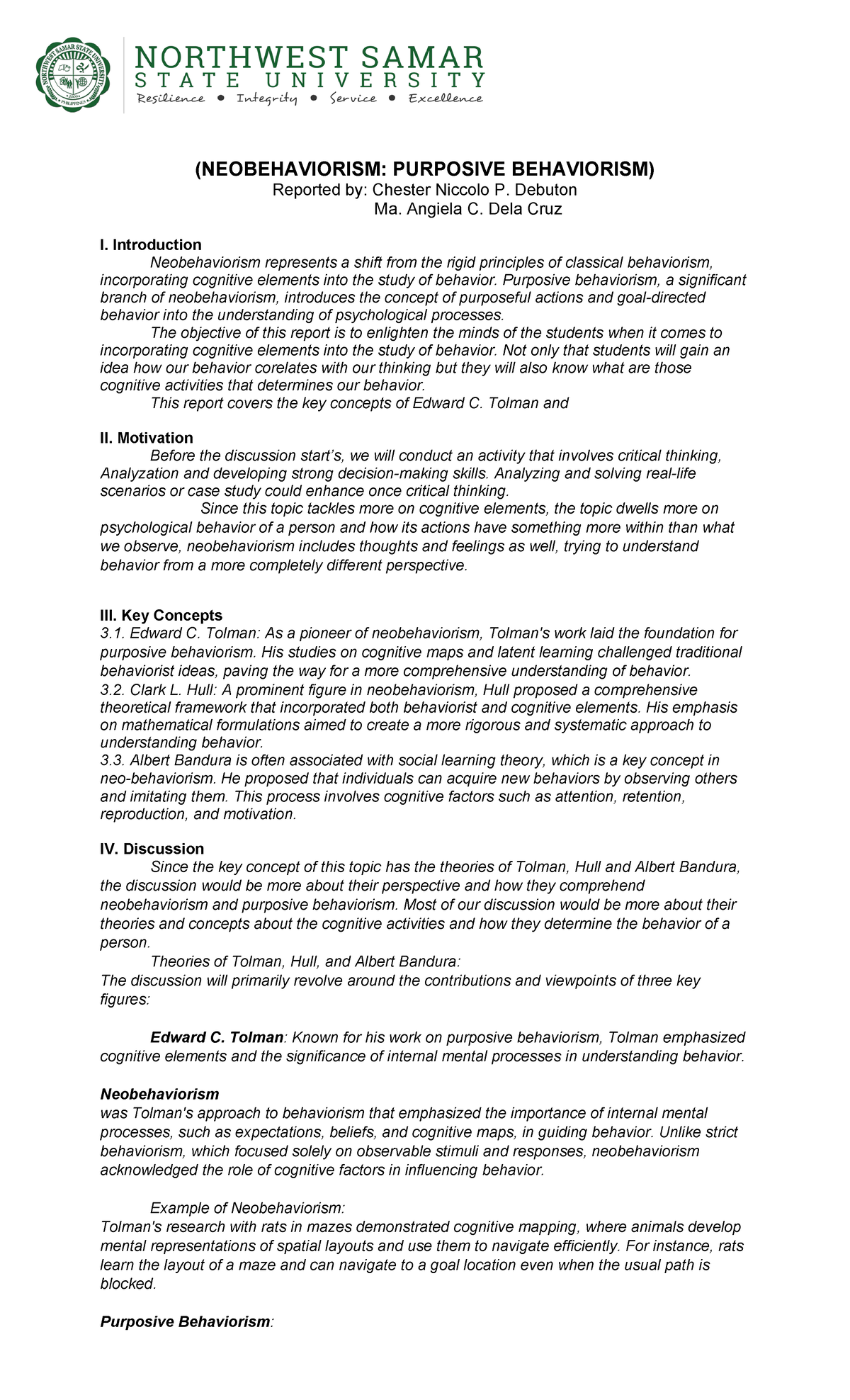 Neibehaviorism - Purposive behaviorism - (NEOBEHAVIORISM: PURPOSIVE ...