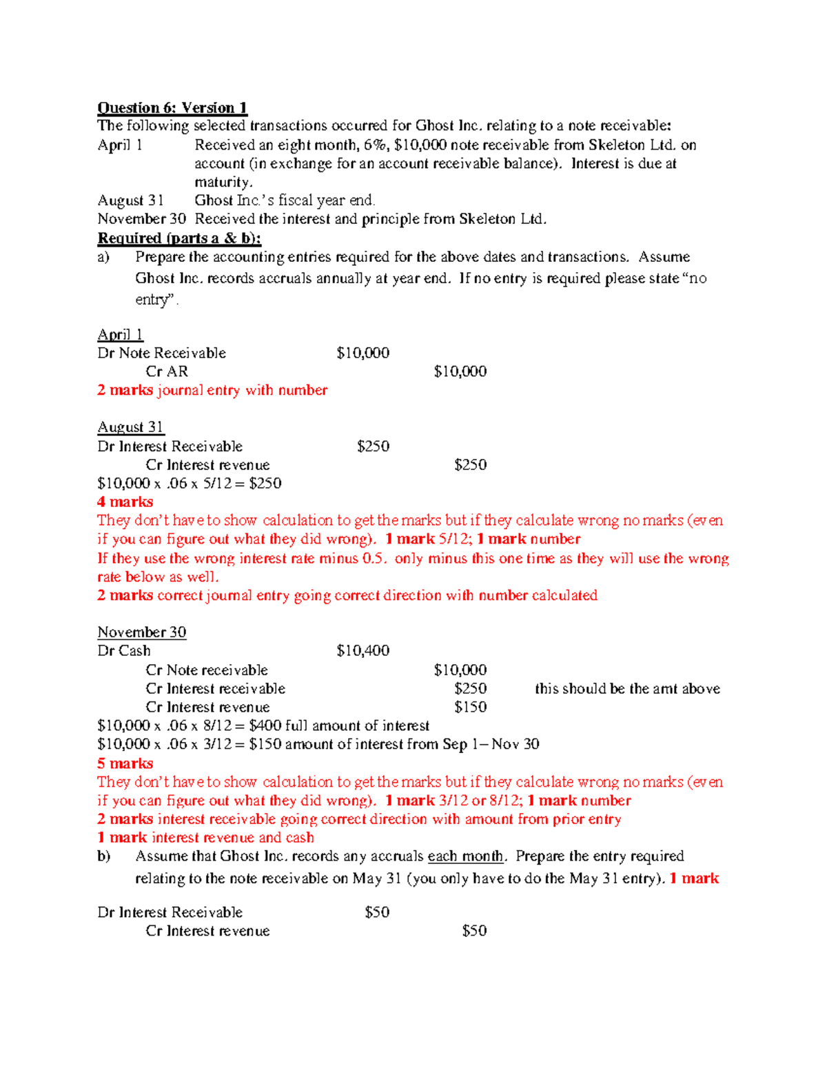 Question 6 accounting assignment - Question 6: Version 1 The following ...