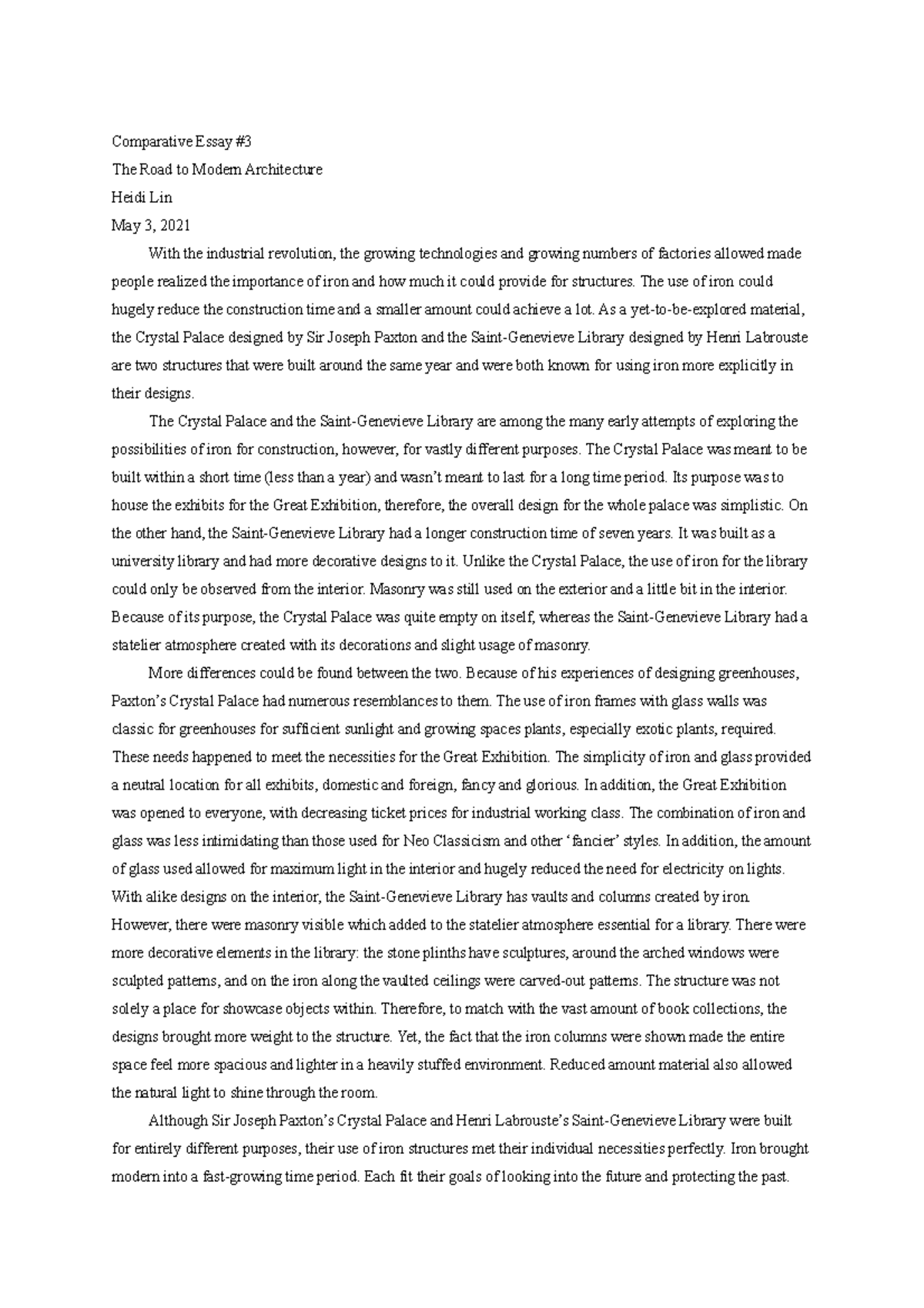 ARLH206 Heidi Lin Comparative Essay 3 - Comparative Essay # The Road to ...