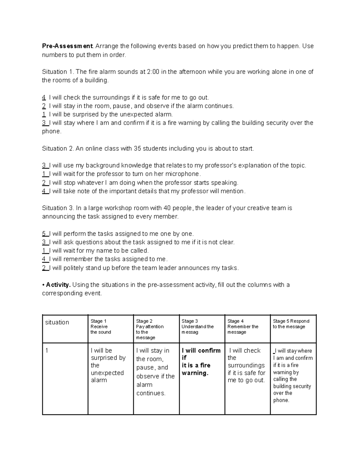 Computer Fundamentals - Pre-Assessment. Arrange the following events ...