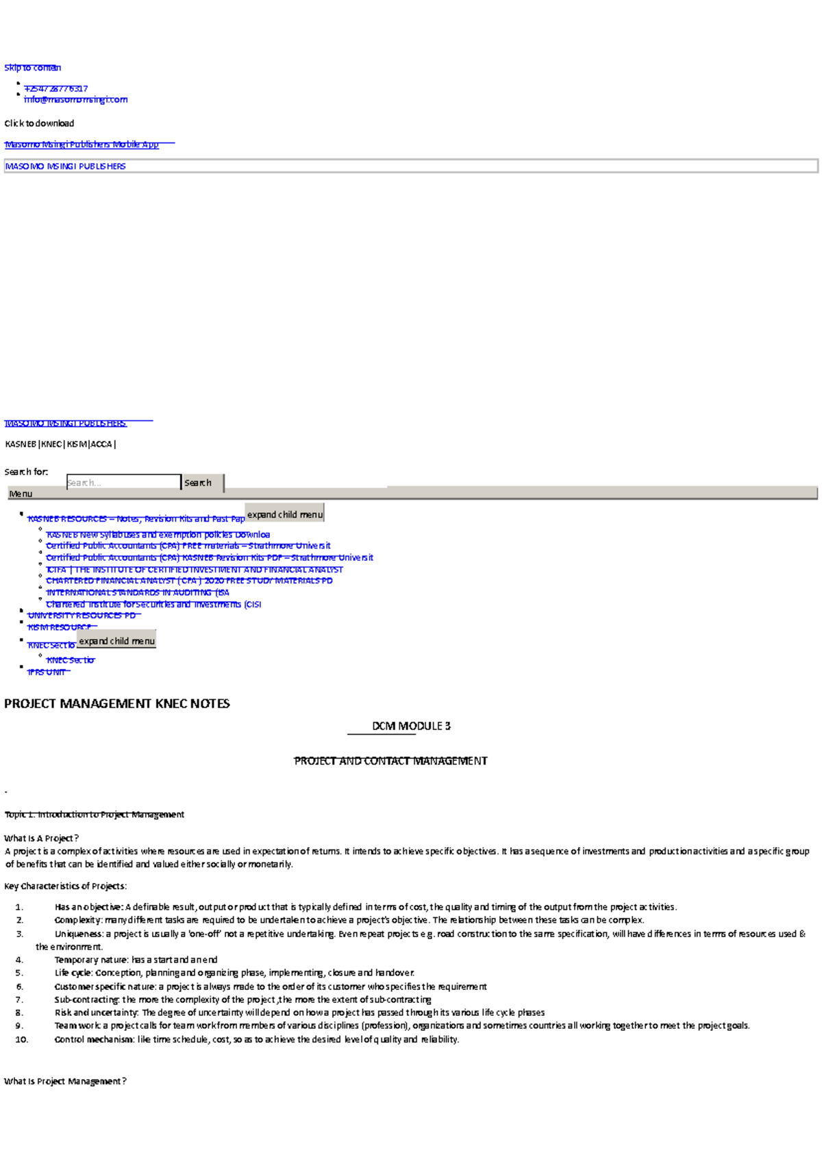 Project Management KNEC Notes Notes - Click to download Masomo Msingi ...