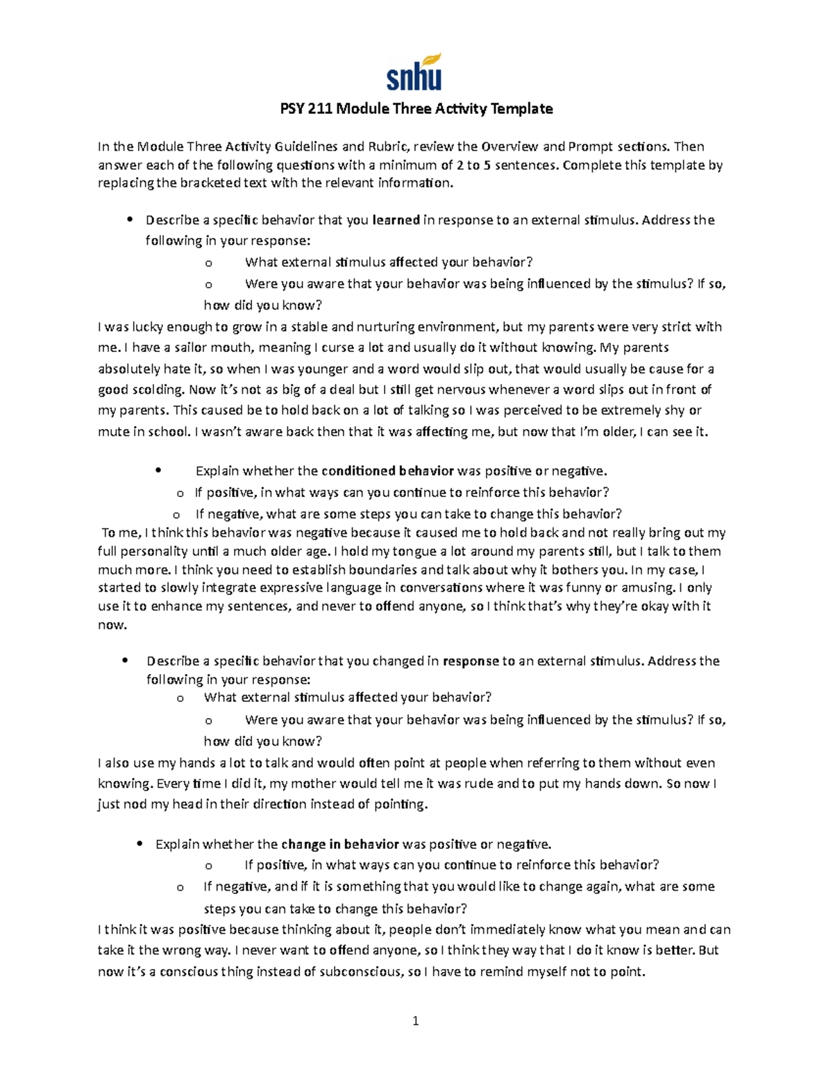 PSY 211 Module Three Activity Template - Studocu