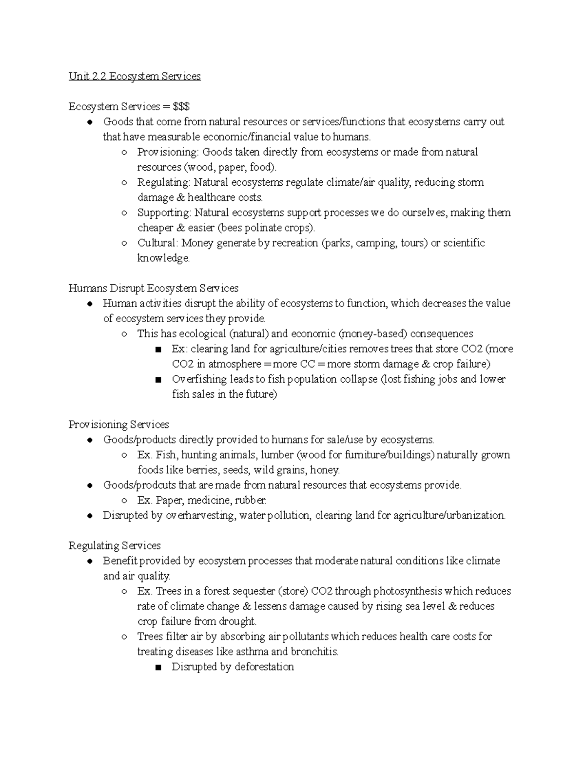 Copy of Unit 2.2 Ecosystem Services - Unit 2 Ecosystem Services ...