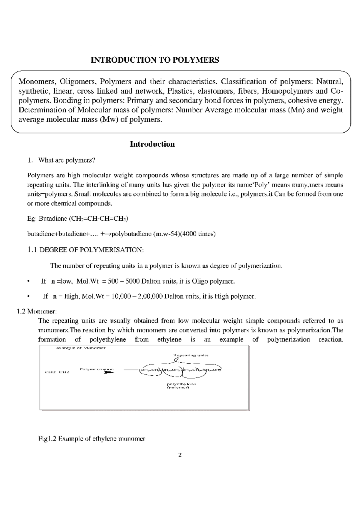 Introduction of polymers - organic chemistry - Studocu