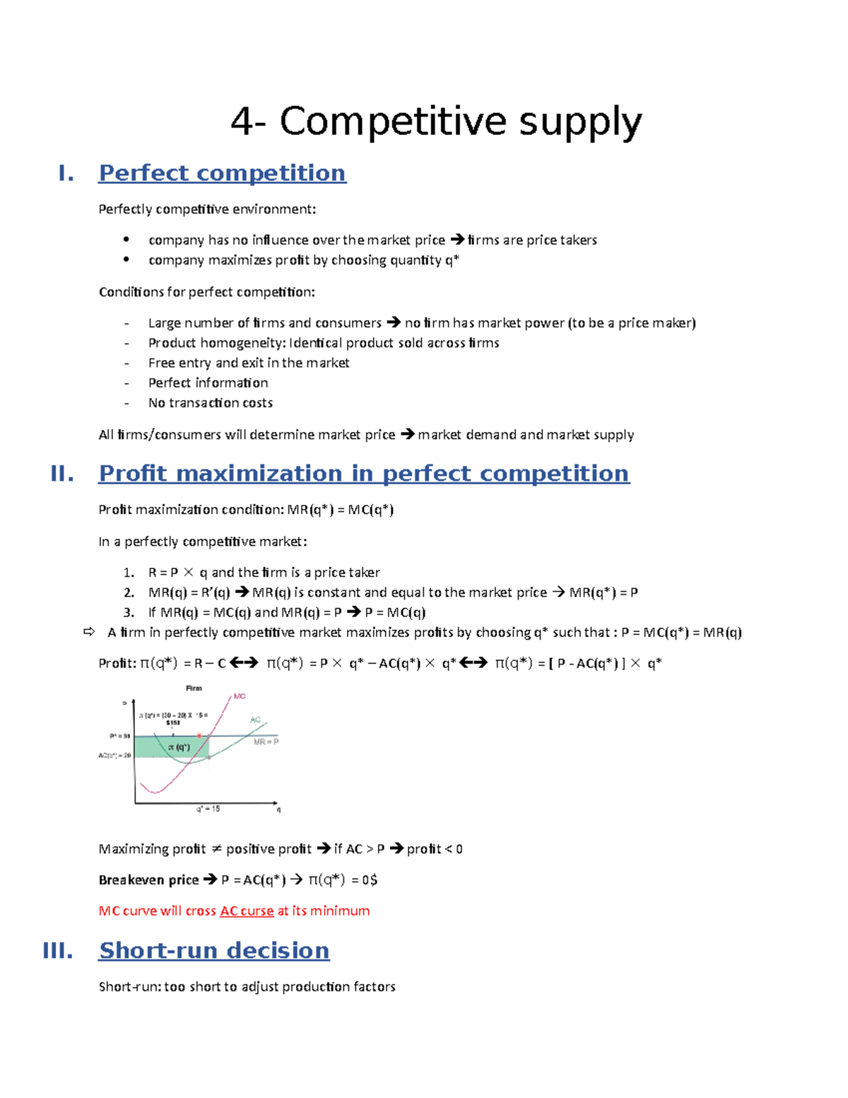 Microeconomics - Lecture 4 - 4- Competitive supply I. Perfect competition Perfectly competitive ...
