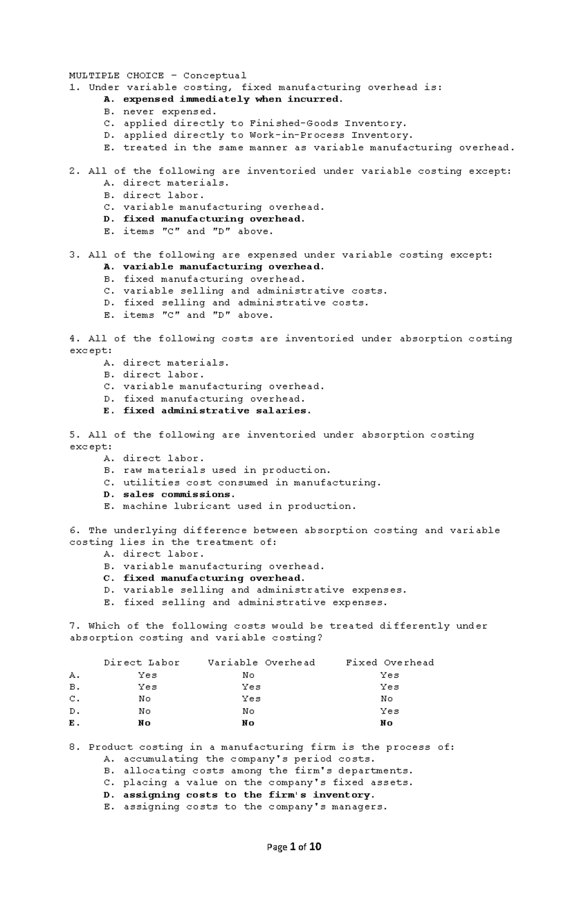 MAS Answers - PRACTICE MATERIALS FOR ACCOUNTANCY STUDENTS - MULTIPLE ...