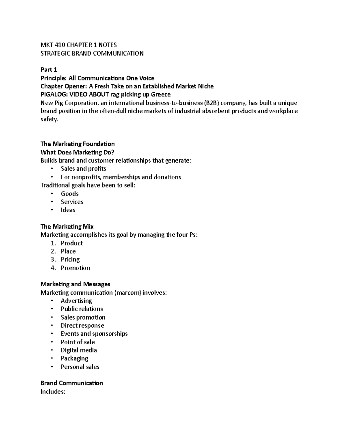MKT 410 Chapter 1 Notes - MKT 410 CHAPTER 1 NOTES STRATEGIC BRAND ...
