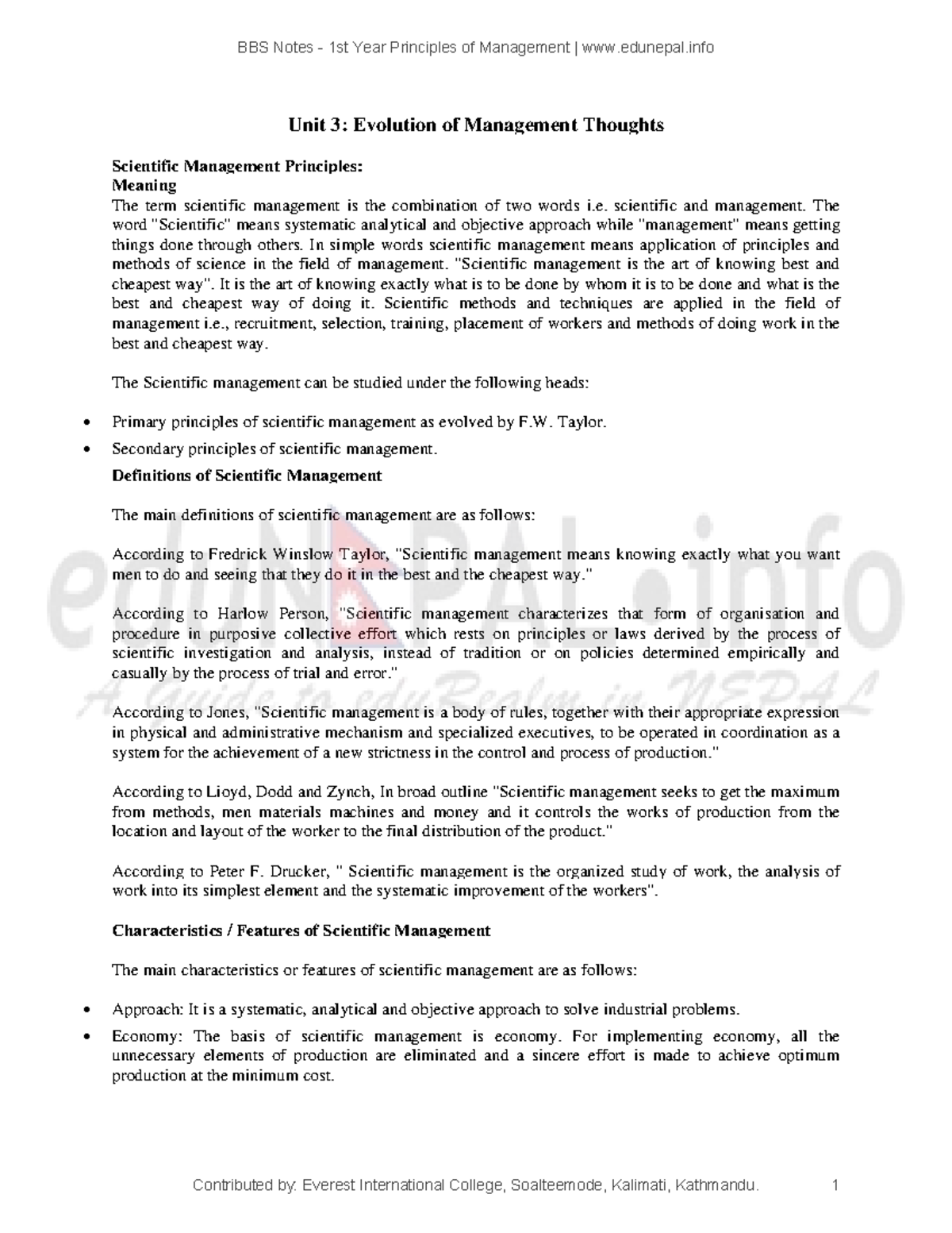 3 Evolution of Management Thoughts - Unit 3: Evolution of Management ...