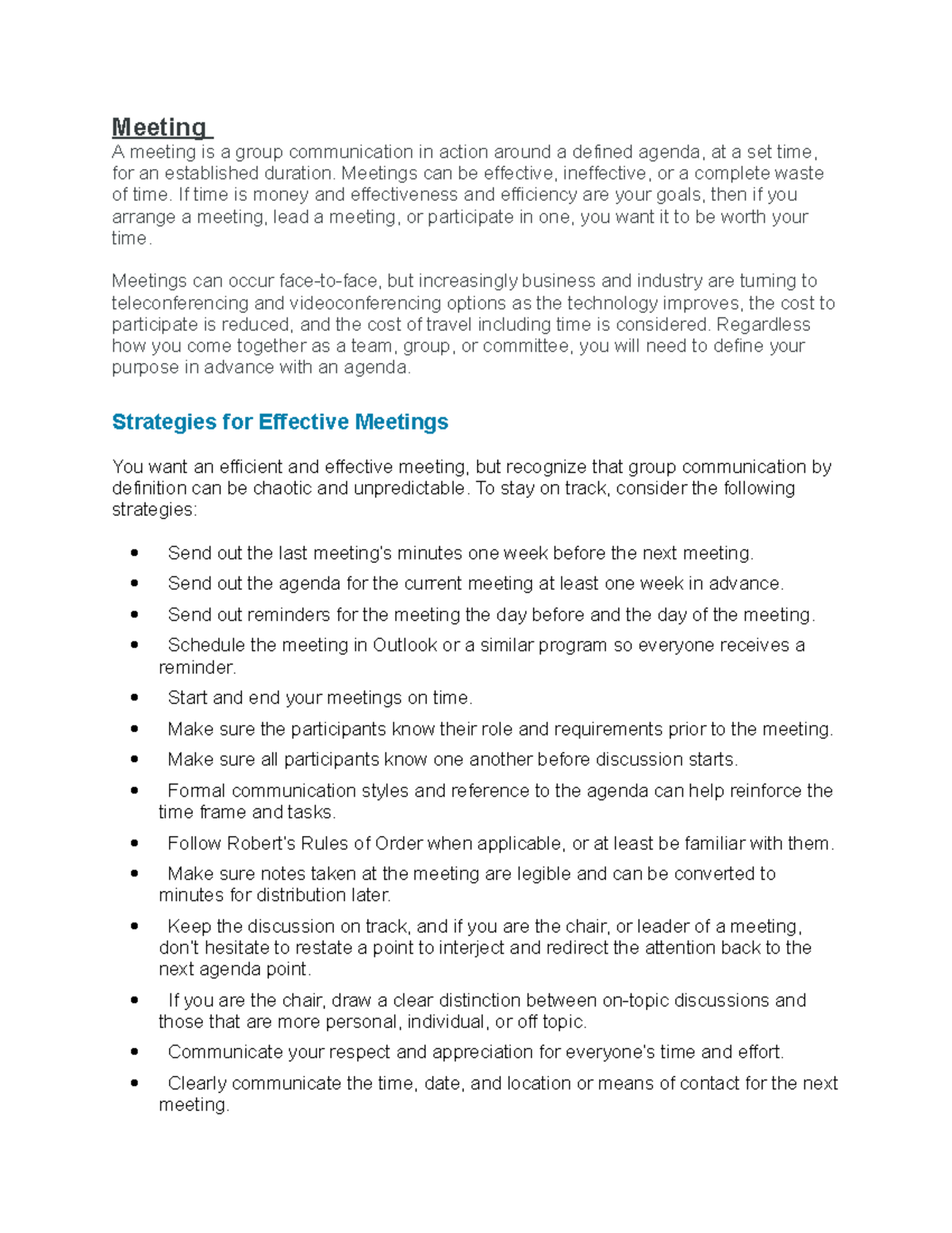 Meeting notes for communication - Meeting A meeting is a group ...