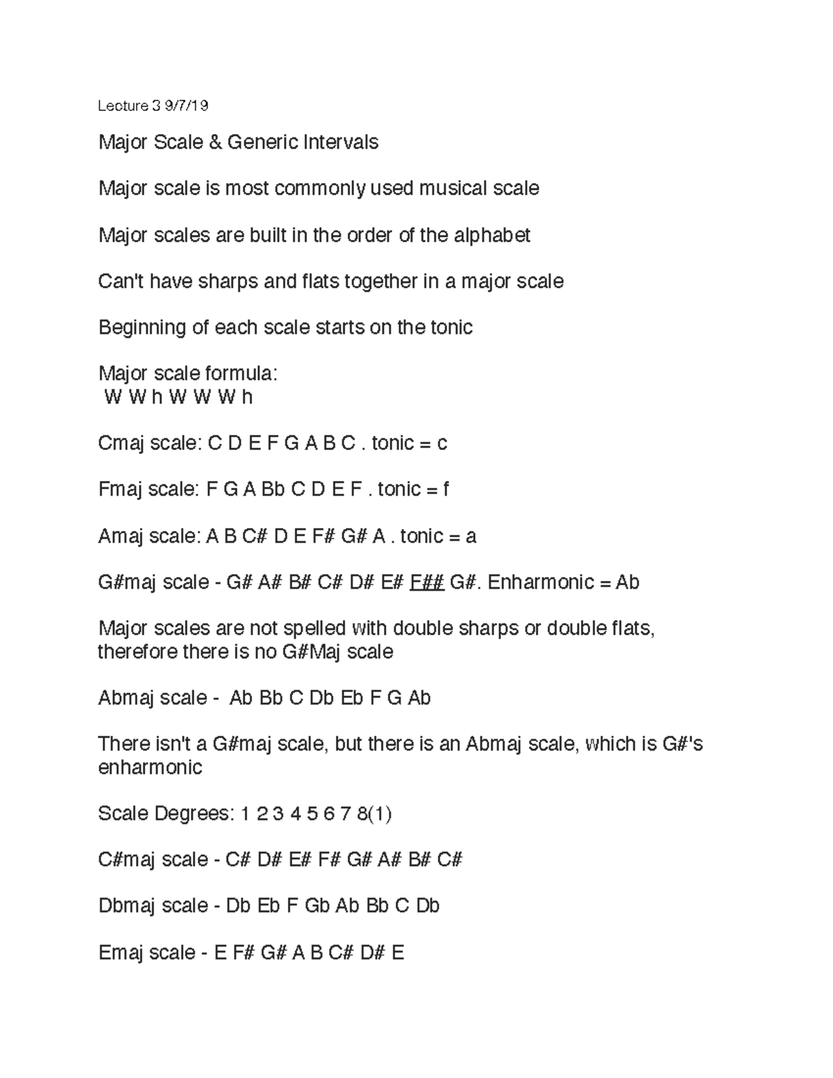 Fundamentals of Music - Lecture 3 - Lecture 3 9/7/ Major Scale ...