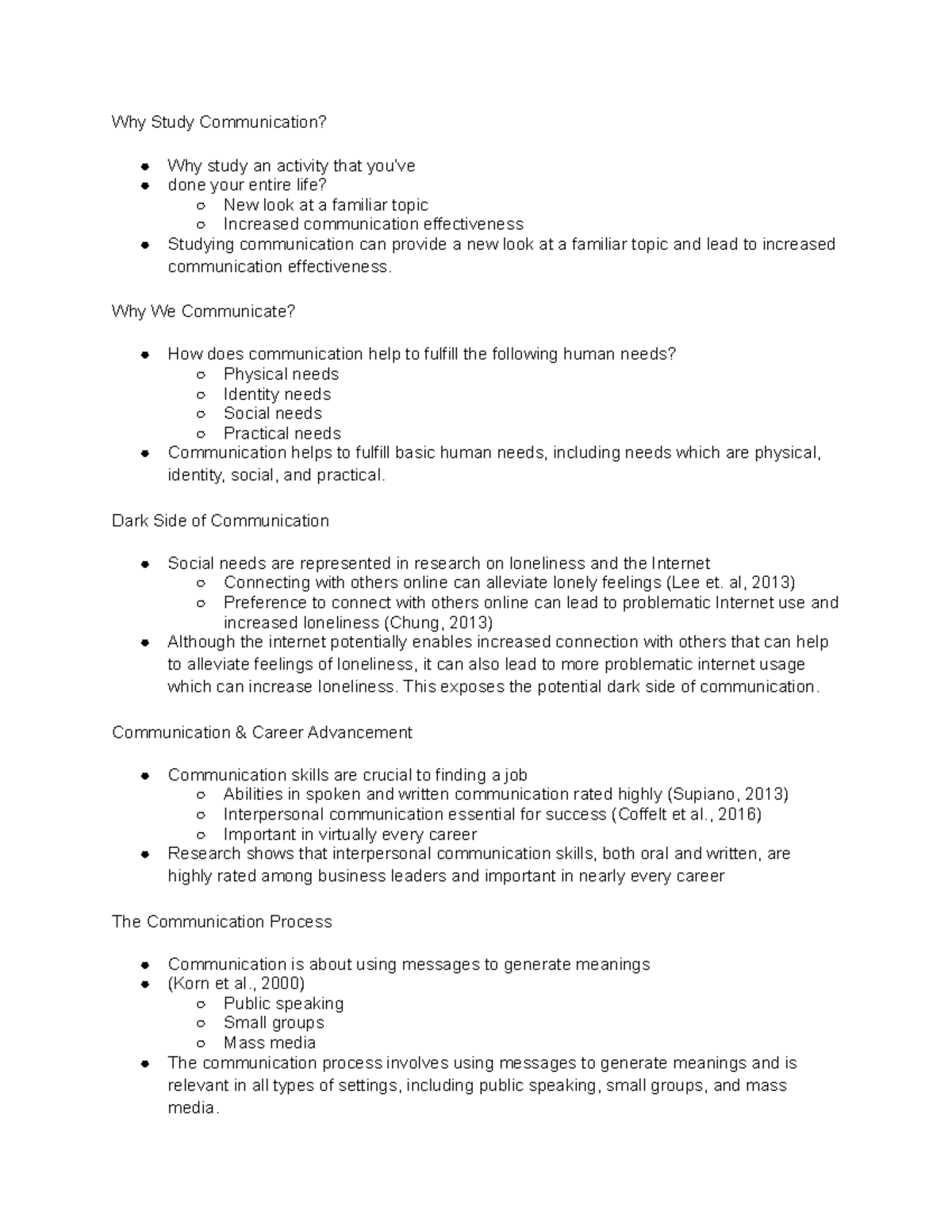 Chapter 1 - lecture notes - Why Study Communication? Why study an ...