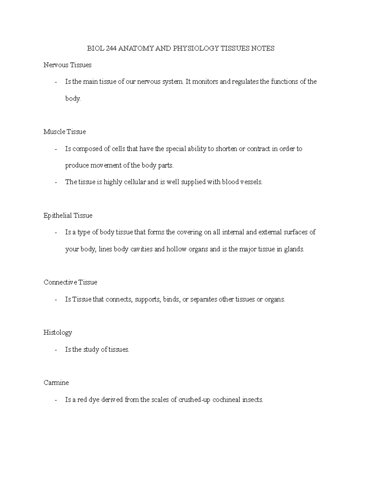 BIOL 244 Anatomy AND Physiology Tissues Notes - BIOL 244 ANATOMY AND ...