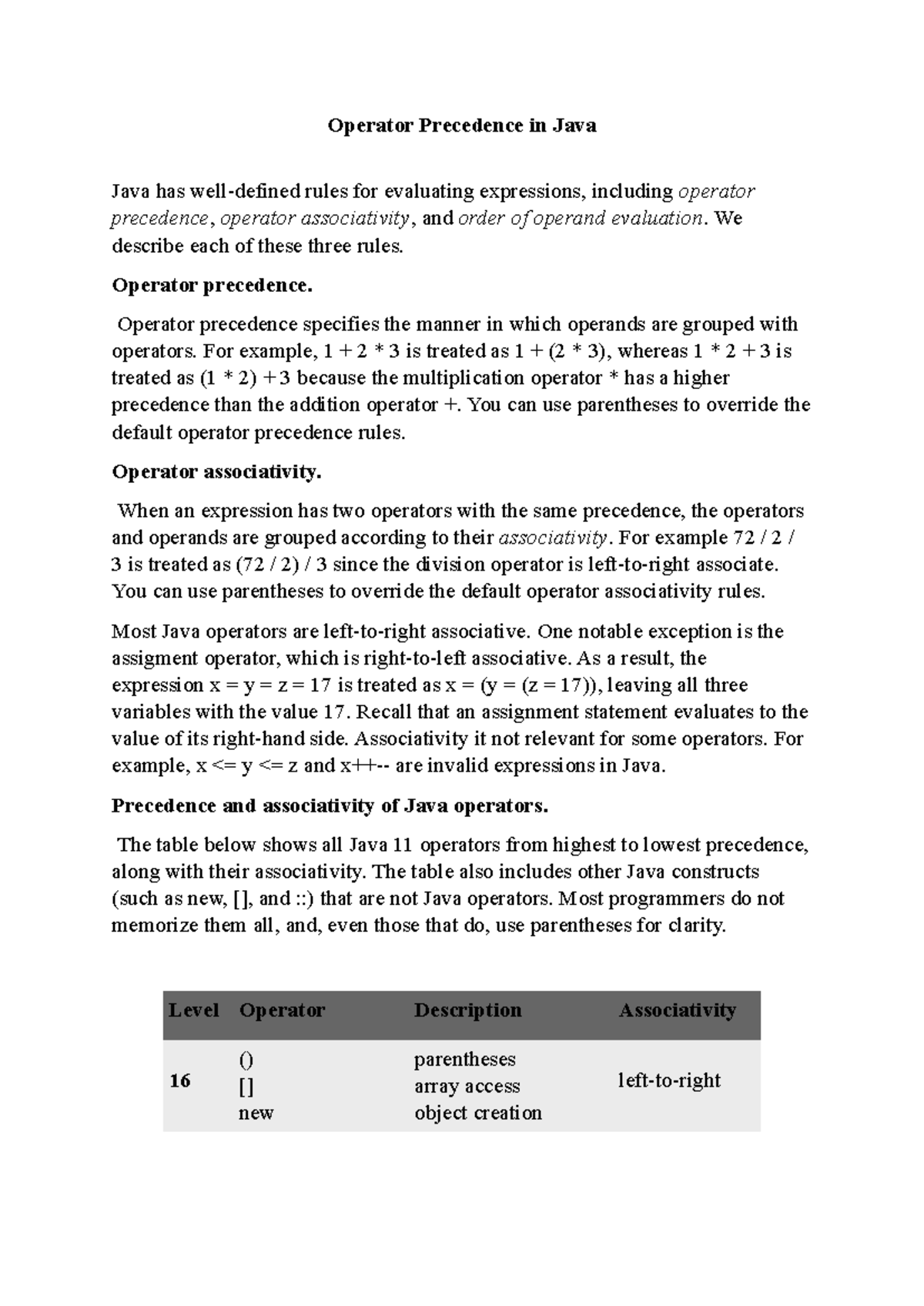 Operator Prcedance In Java Operator Precedence In Java Java Has Well 9880