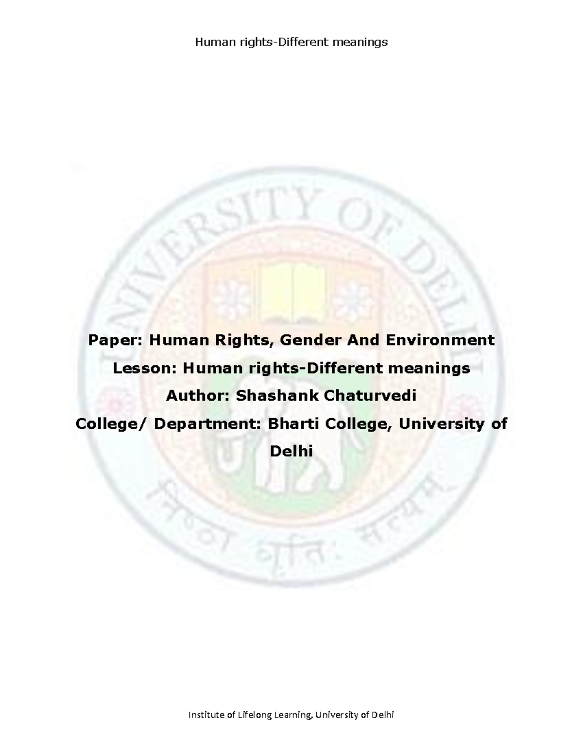 Human rights-Different meanings - Paper: Human Rights, Gender And ...