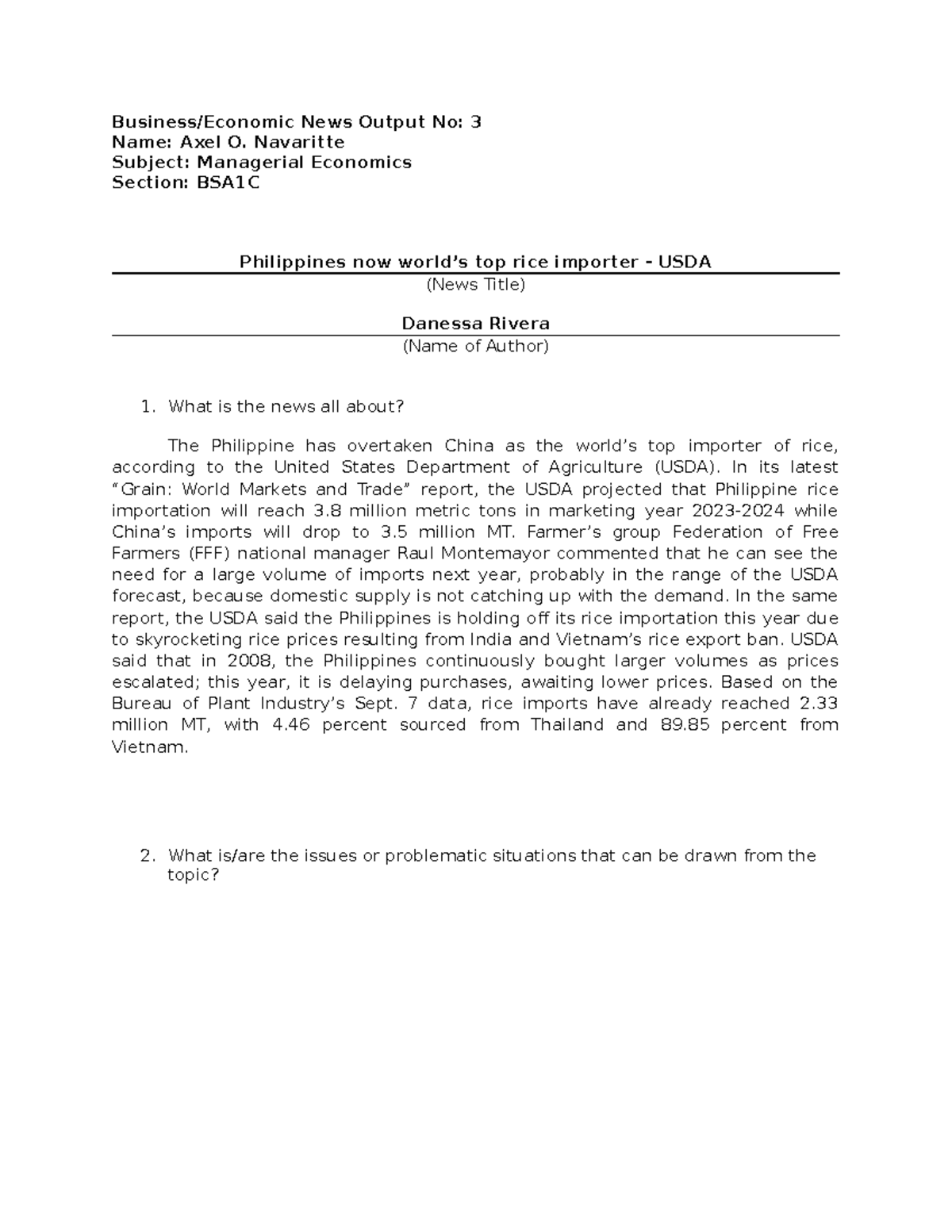 Economic News Output Template - Business/Economic News Output No: 3 ...