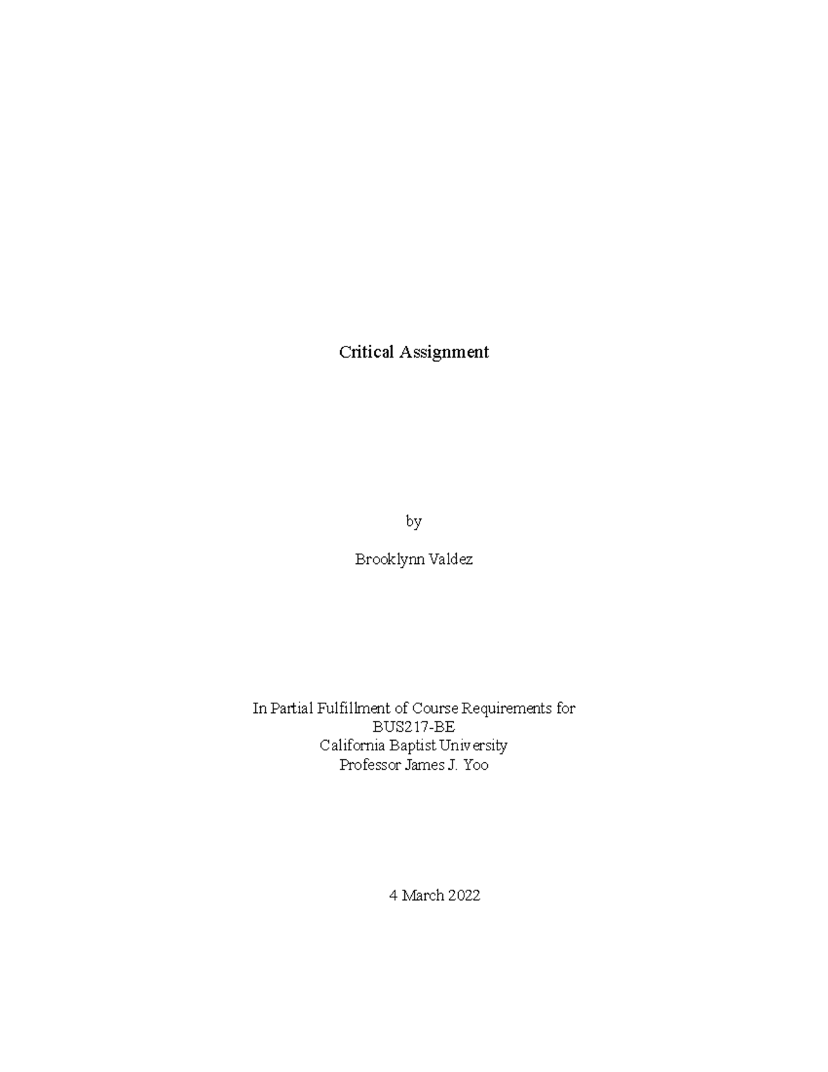 Critical Assignment - Final Essay - Critical Assignment by Brooklynn ...