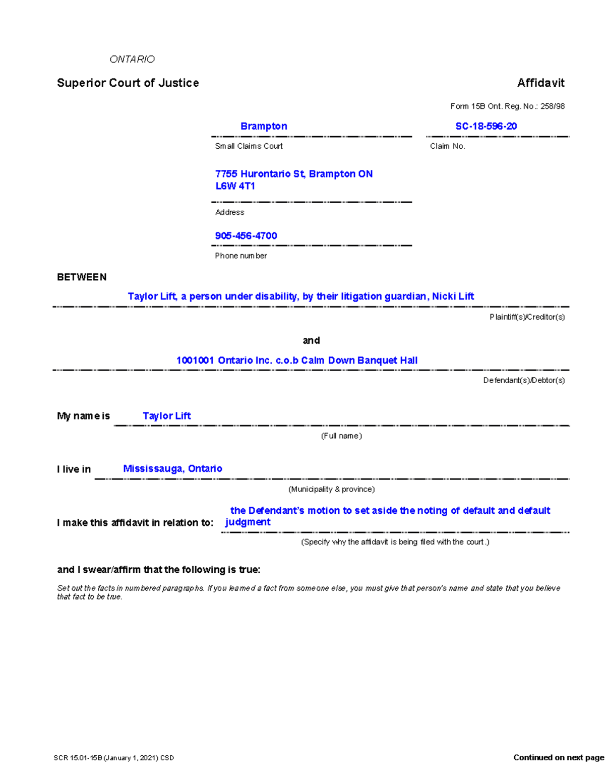 Affidavit - FORM 15B re. Group 2 - ONTARIO Superior Court of Justice ...