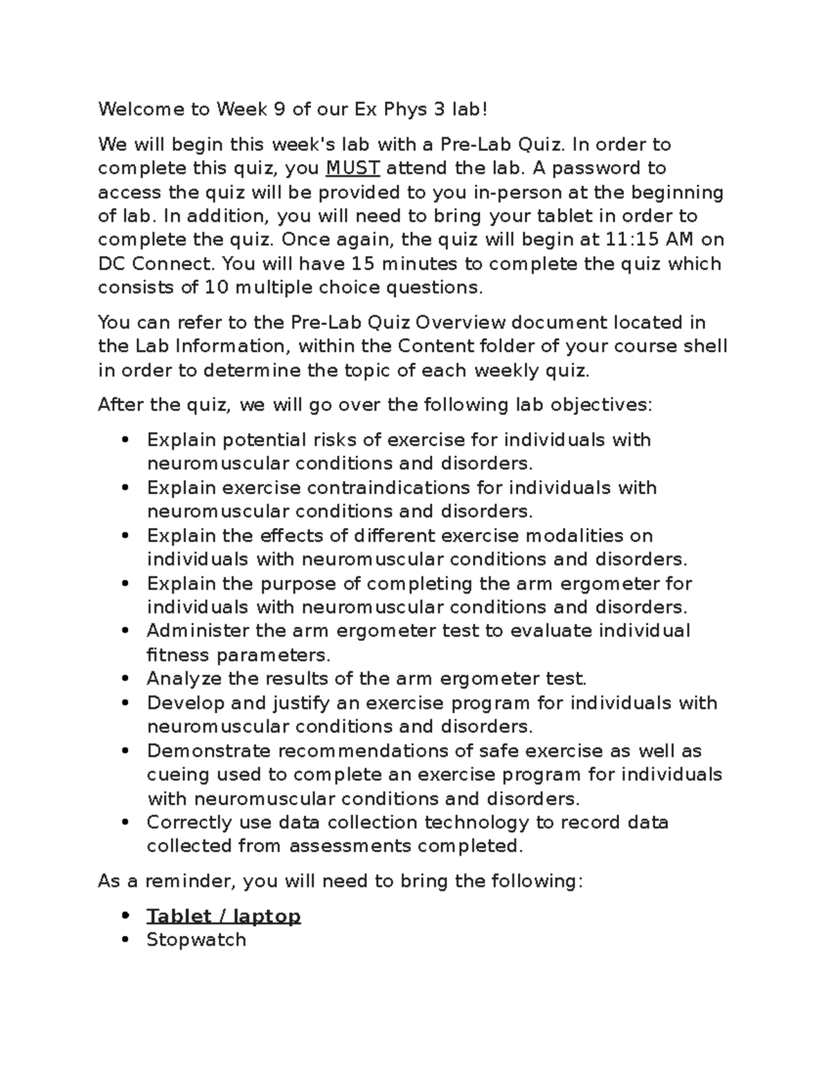 Document 12 - week 9 overview BIOL - Welcome to Week 9 of our Ex Phys 3 ...