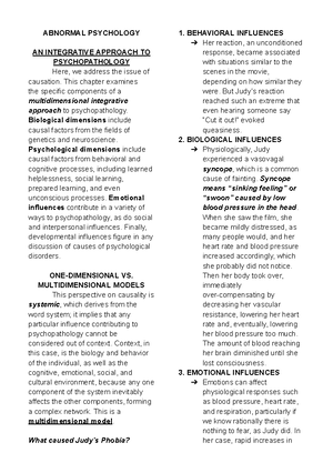 Chapter 1 - Introduction to Abnormal Psychology - PSY1207 ABNORMAL ...