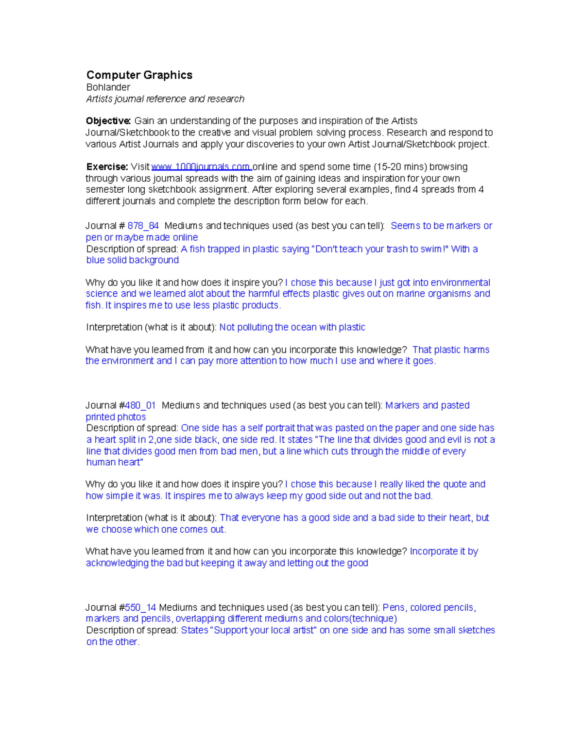 Journal Research - Computer Graphics Bohlander Artists journal ...