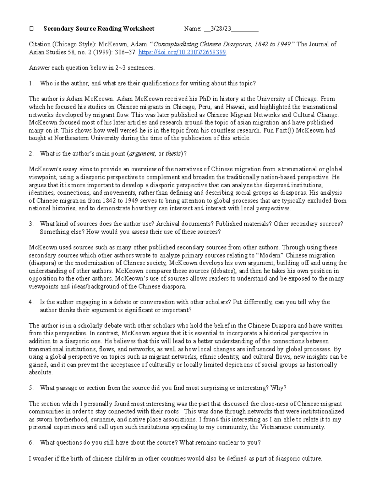 Secondary Source Analysis Worksheet - ฀ Secondary Source Reading ...