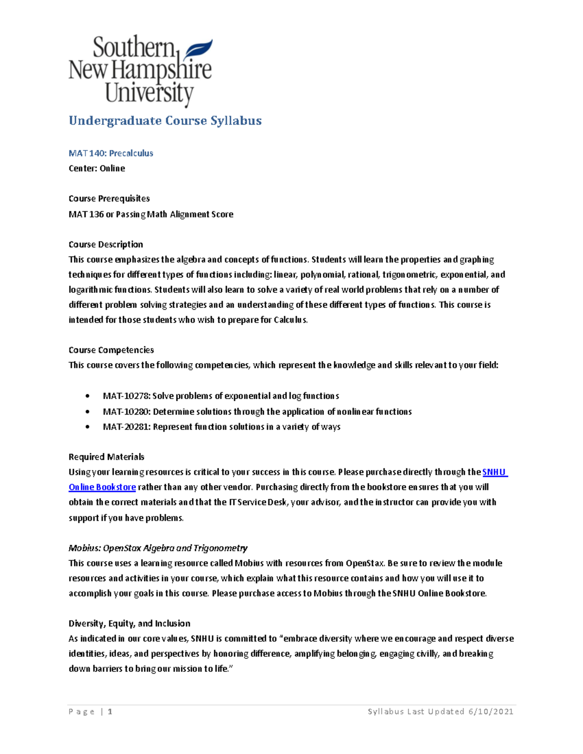 MAT 140 Syllabus - Lecture notes 3 - Undergraduate Course Syllabus MAT ...