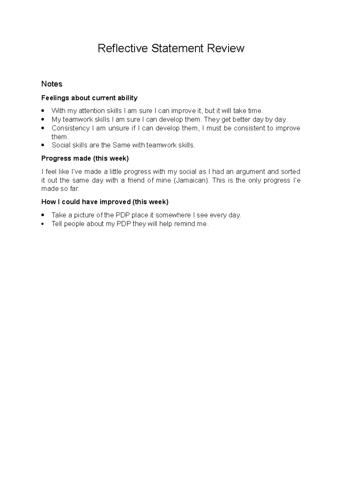 Refelctive Statement Review - Reflective Statement Review Notes ...