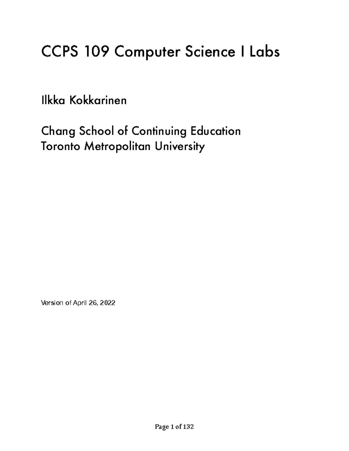109 Python Problems for CCPS 109 - CCPS 109 Computer Science I Labs Ilkka Kokkarinen Chang ...