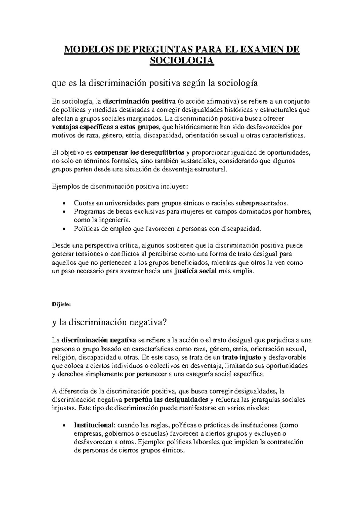 Preguntas Modelo DE Examen PARA Sociologia - MODELOS DE PREGUNTAS PARA EL EXAMEN DE SOCIOLOGIA ...