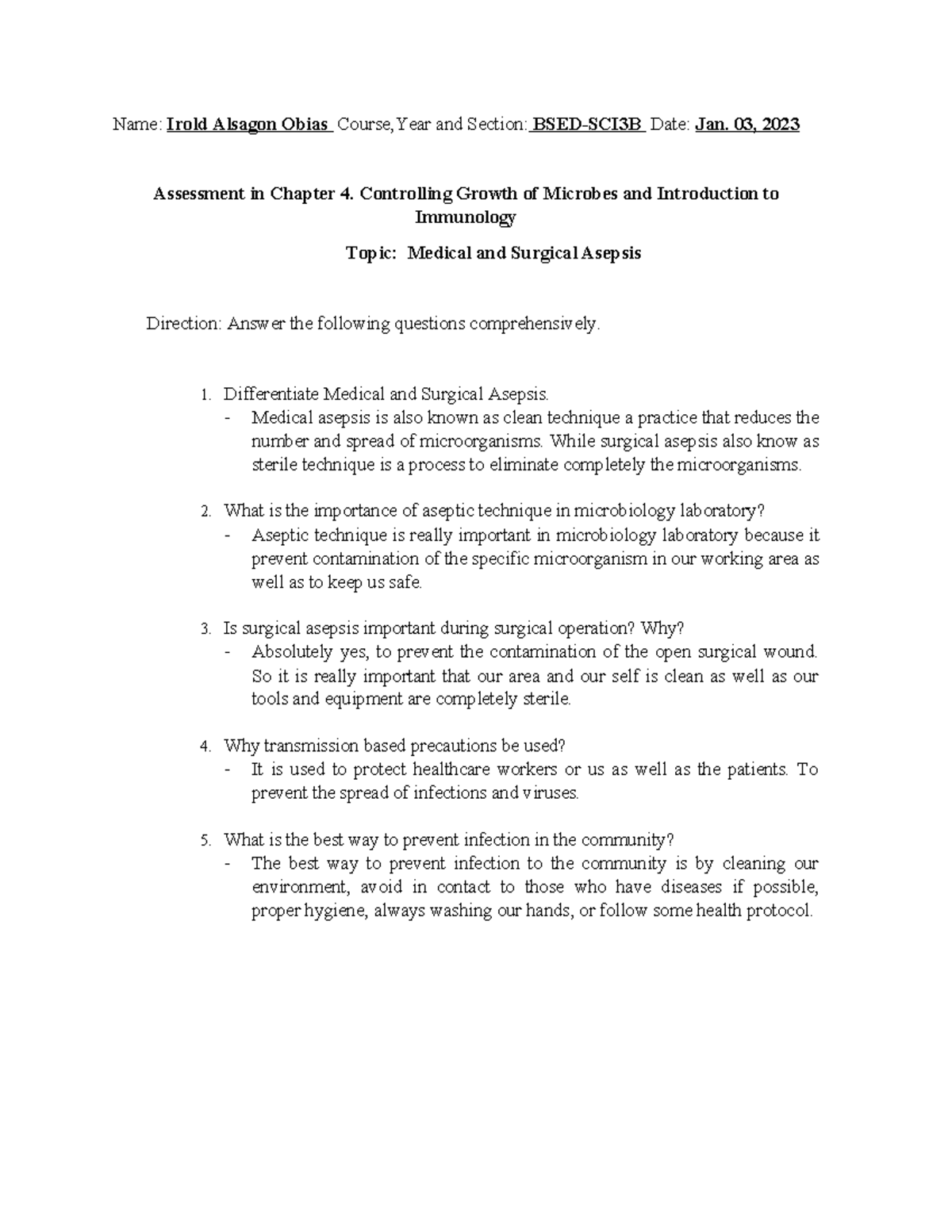 1Assessment in Chapter 4-A - Name: Irold Alsagon Obias Course,Year and Section: BSED-SCI3B Date ...