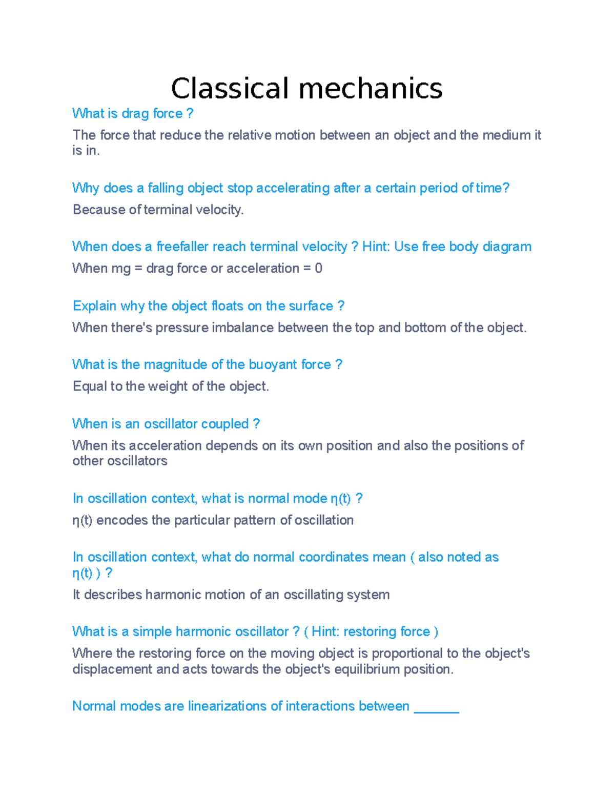 Crash course classical mechanics flashcard-style Q&As - Classical ...