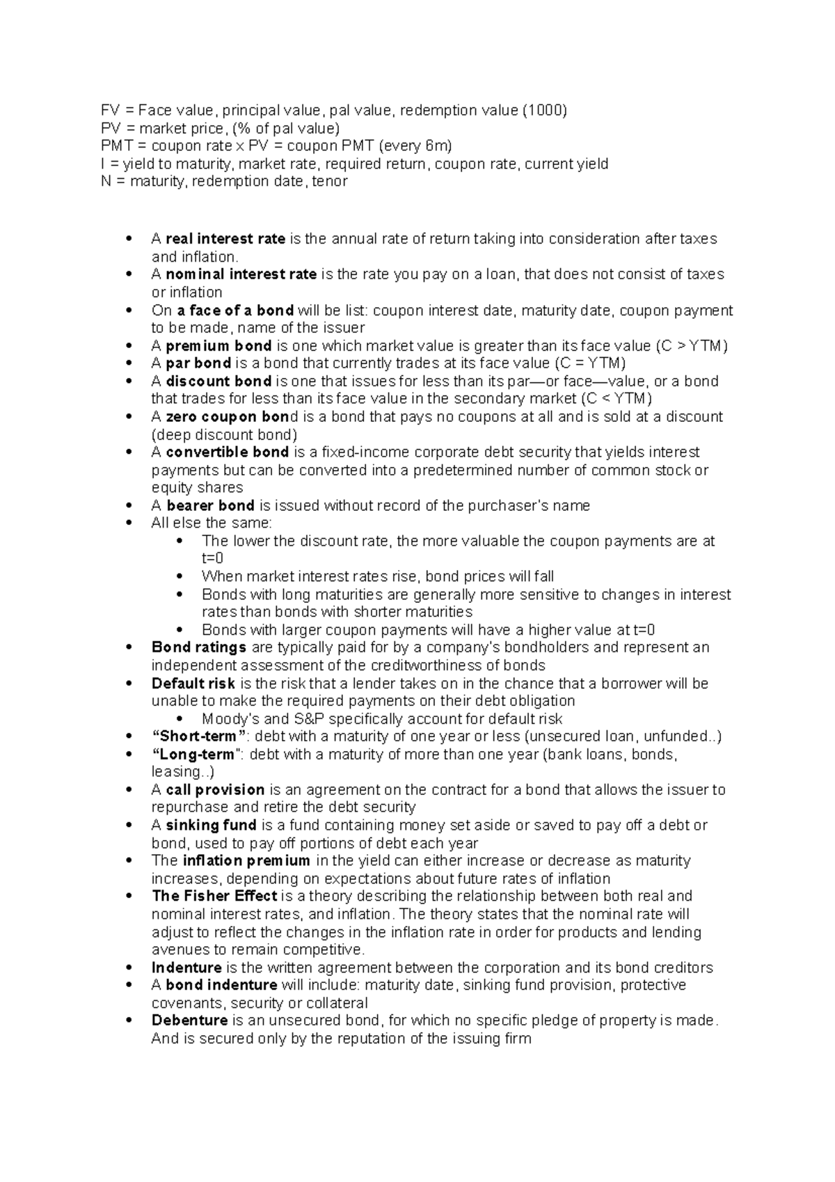 Ch7 interest rate and bond valuation definition - FV = Face value ...