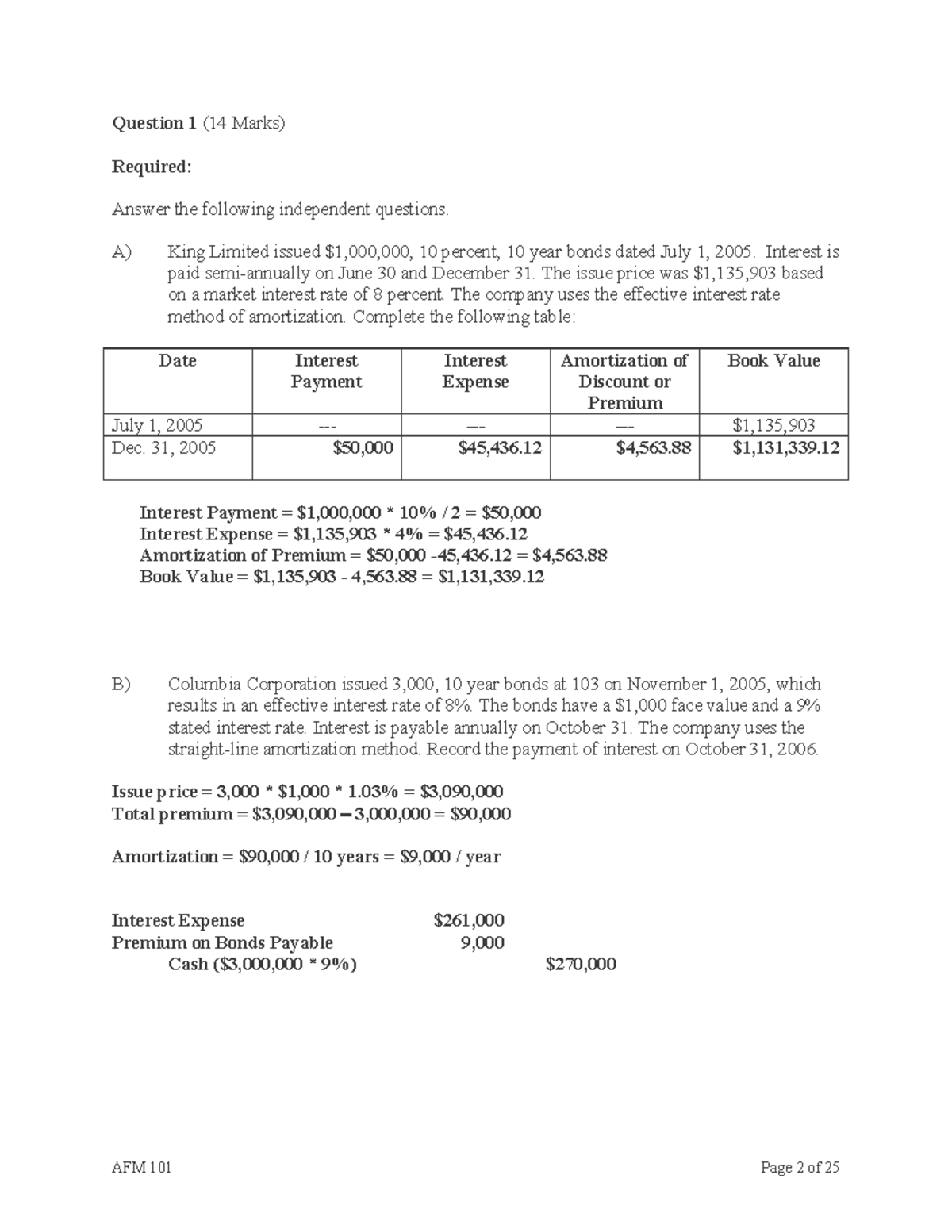 Bonds example 1 solution - AFM 101 Page 2 of 25 Question 1 (14 Marks ...