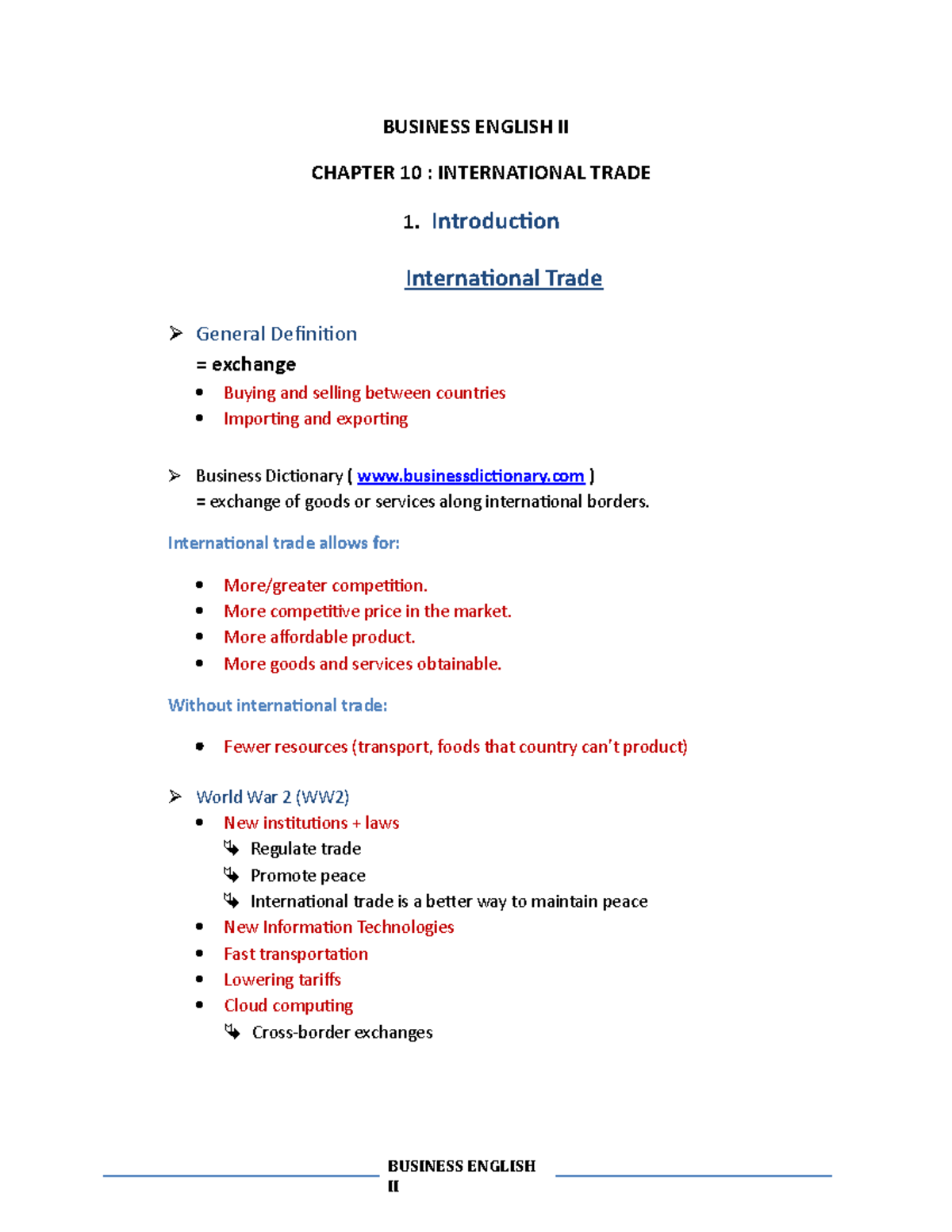 Business English II - note - BUSINESS ENGLISH II CHAPTER 10 ...