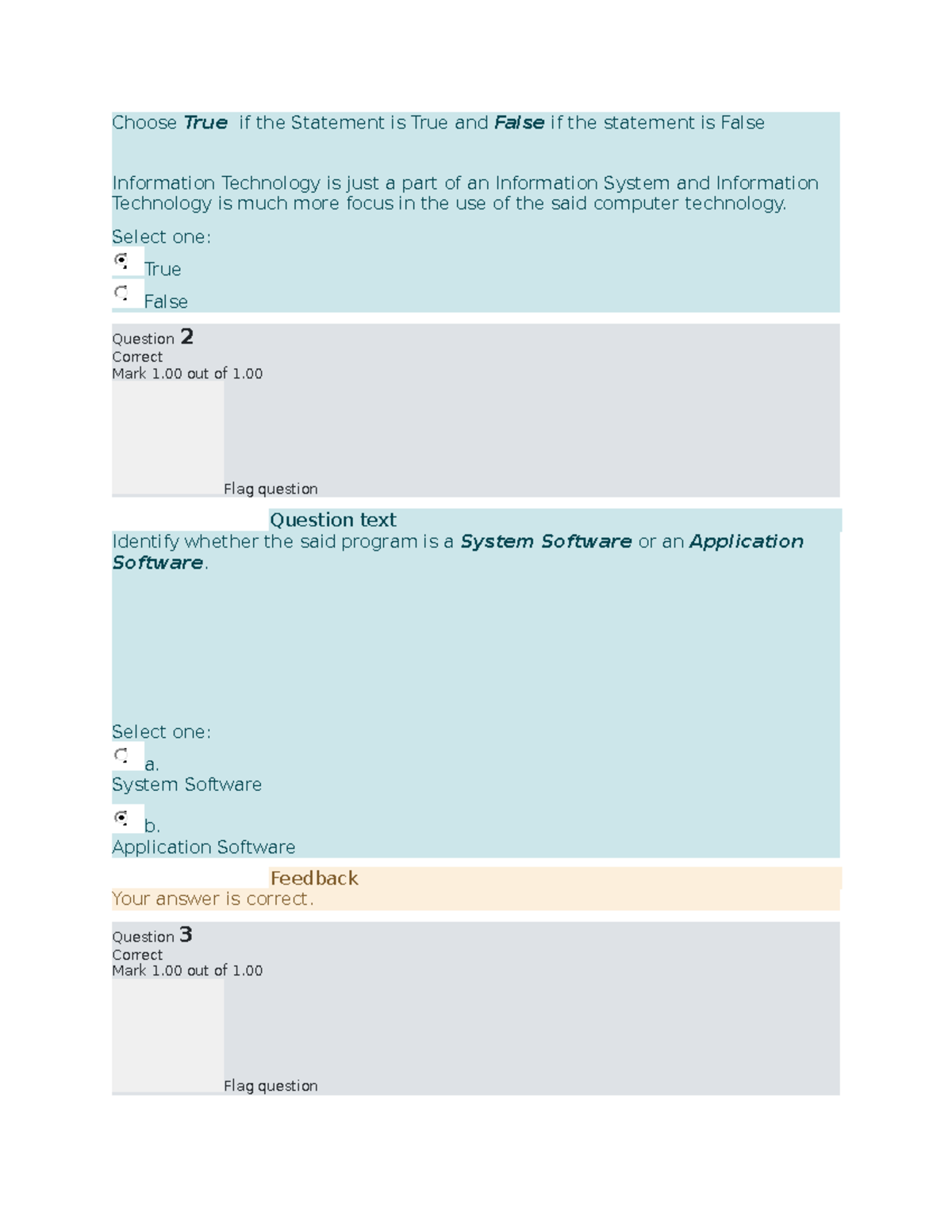 IT quiz 2 - quiz 2 - Choose True if the Statement is True and False if ...