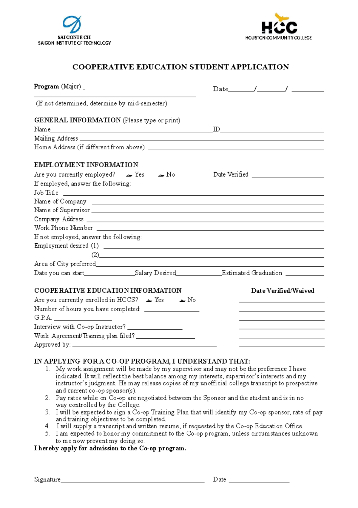 (1)COOP Student Application - White - SAIGONTECH SAIGON INSTITUTE OF ...
