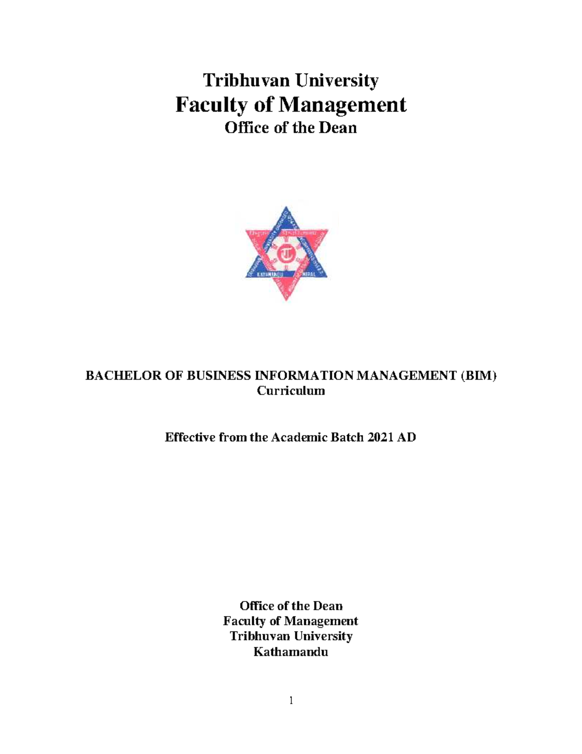 BIM 1st Semester Syllabus 2021 - 1 Tribhuvan University Faculty of ...