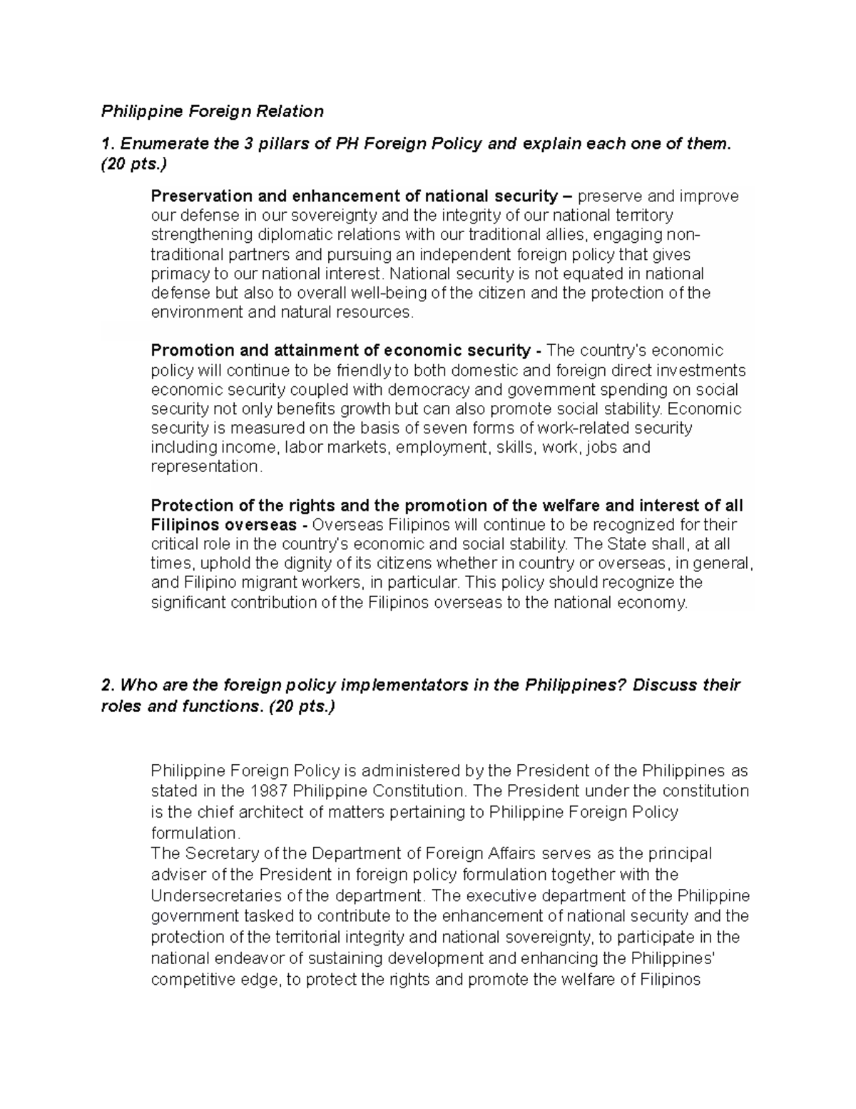 PHIL. Foreign Relation - Philippine Foreign Relation Enumerate the 3 ...