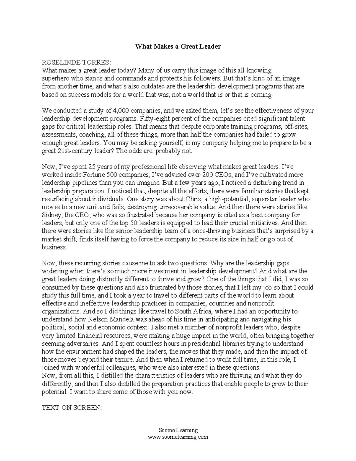 What makes a great leader today transcript - What Makes a Great Leader ...