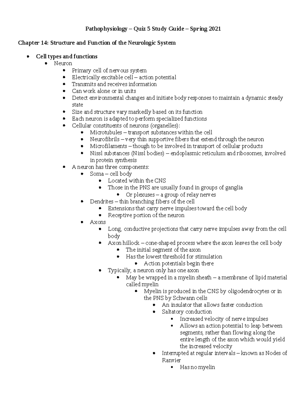 Quiz 5 Study Guide - Pathophysiology – Quiz 5 Study Guide – Spring 2021 ...