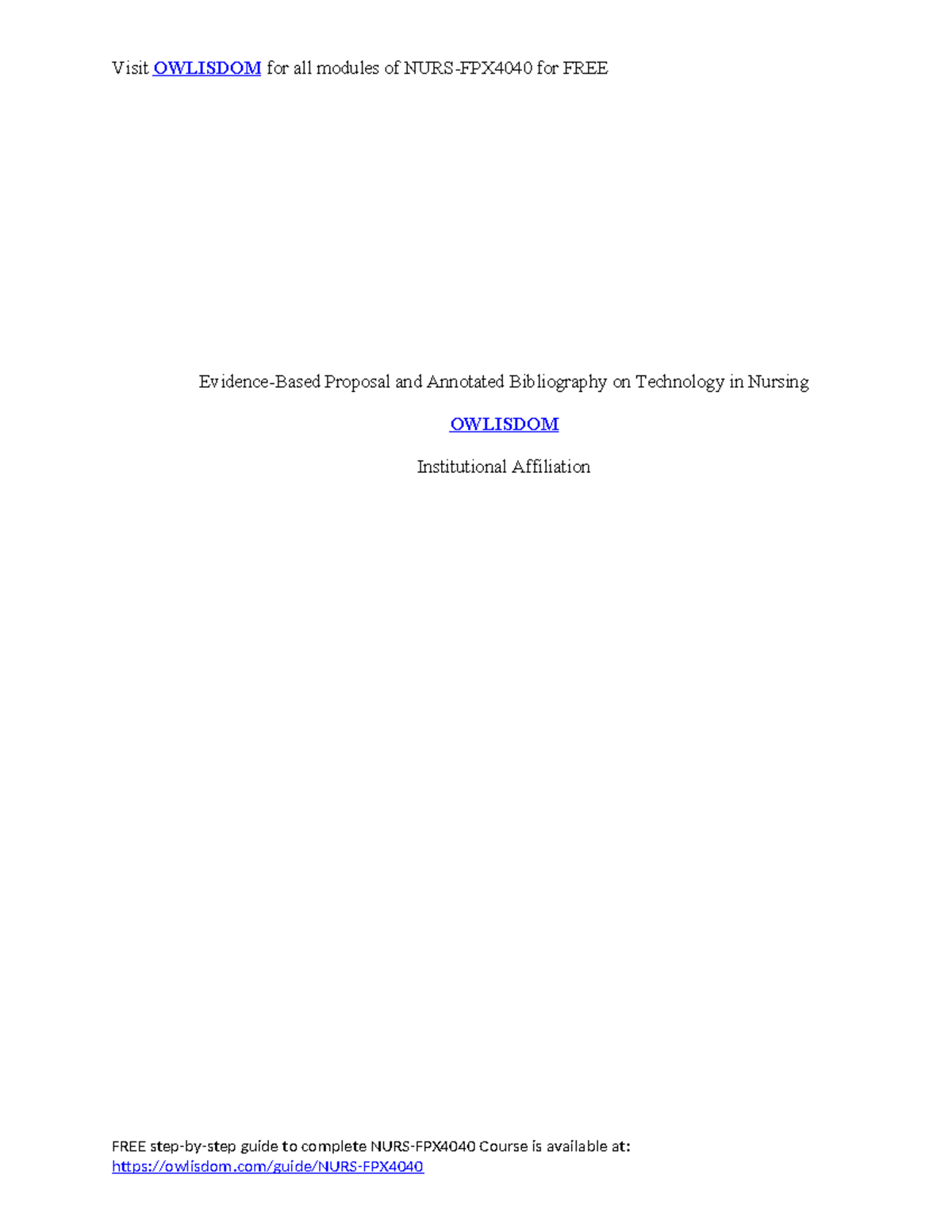NURS-FPX 4040 Assessment Three Evidence-Based Proposal and Annotated ...