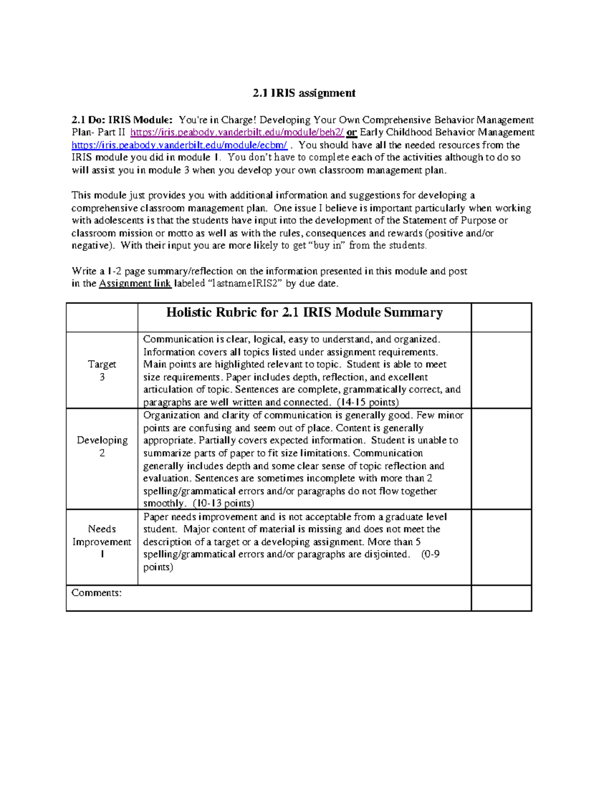 2.1 IRIS Assignment - 2 IRIS assignment 2 Do: IRIS Module: You're in Charge! Developing Your Own ...