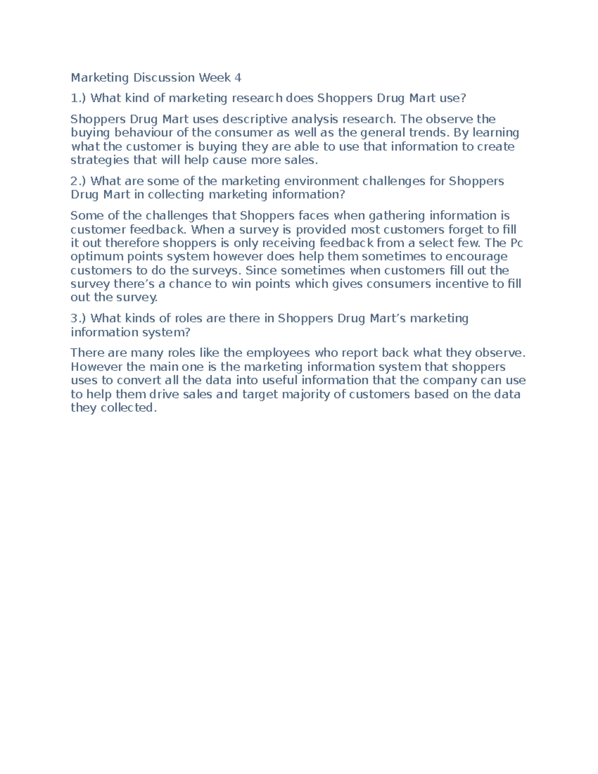 Marketing Discussion Shoppers Drug Mart - Marketing Discussion Week 4 1 ...