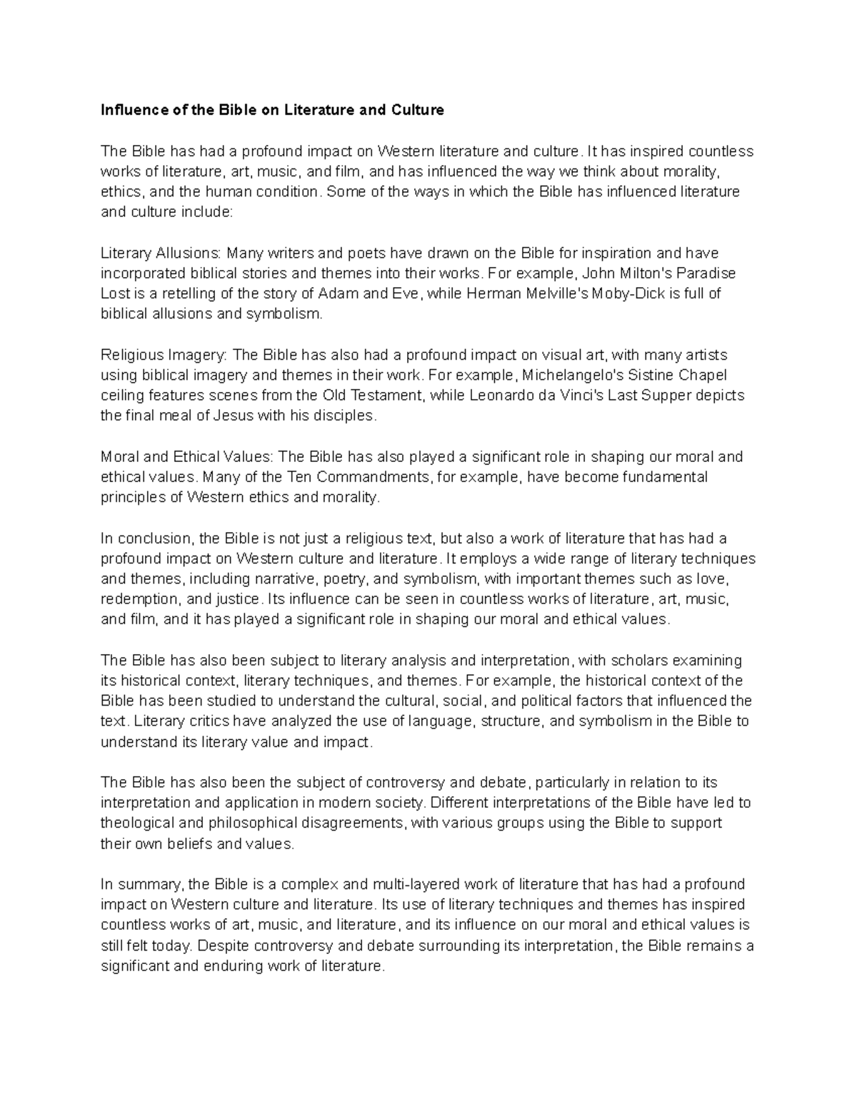 The Bible as Literature - Influence of the Bible on Literature and ...