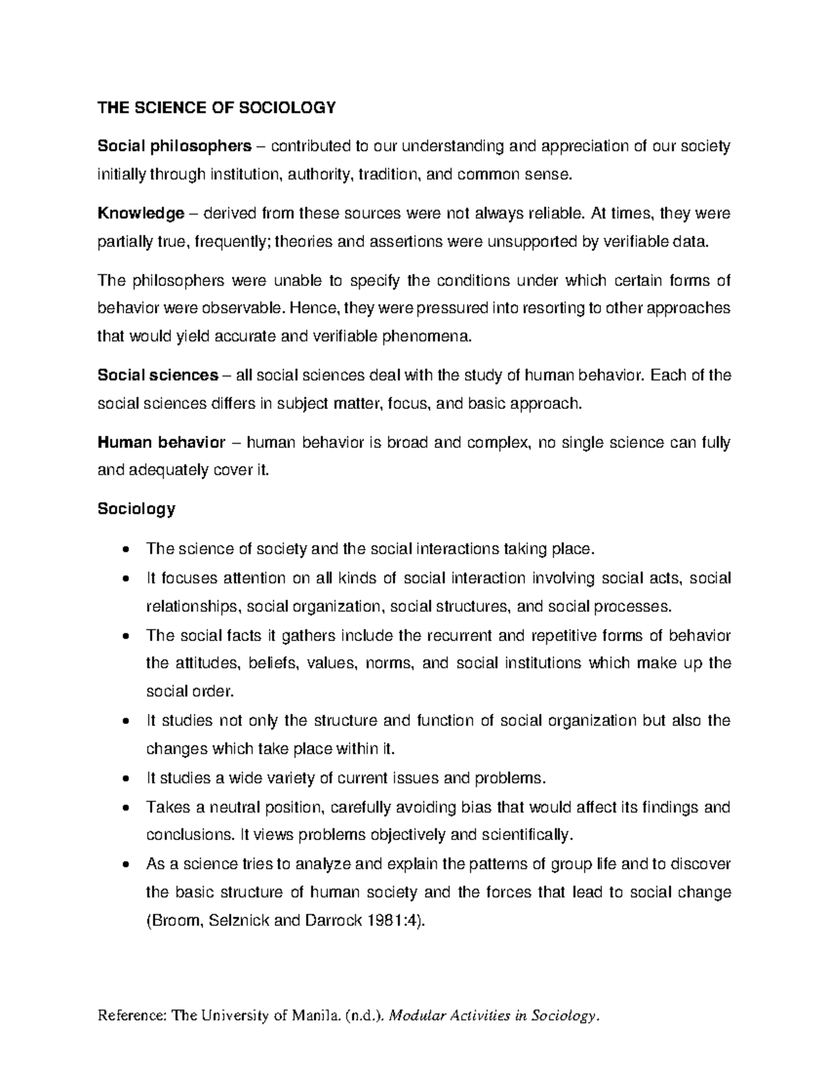 Sociology The Science of Sociology - Reference: The University of ...