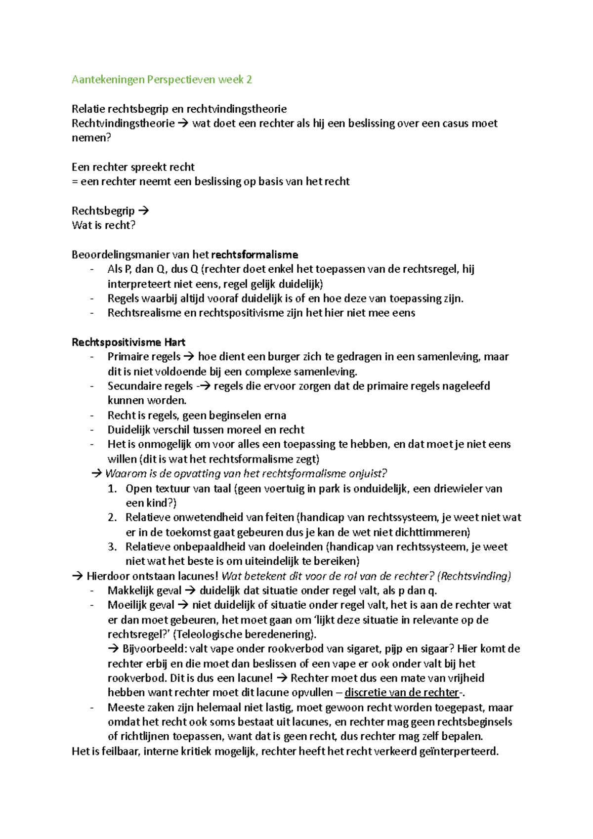 Aantek. Pers. 2023 - Aantekeningen Perspectieven week 2 Relatie rechtsbegrip en ...